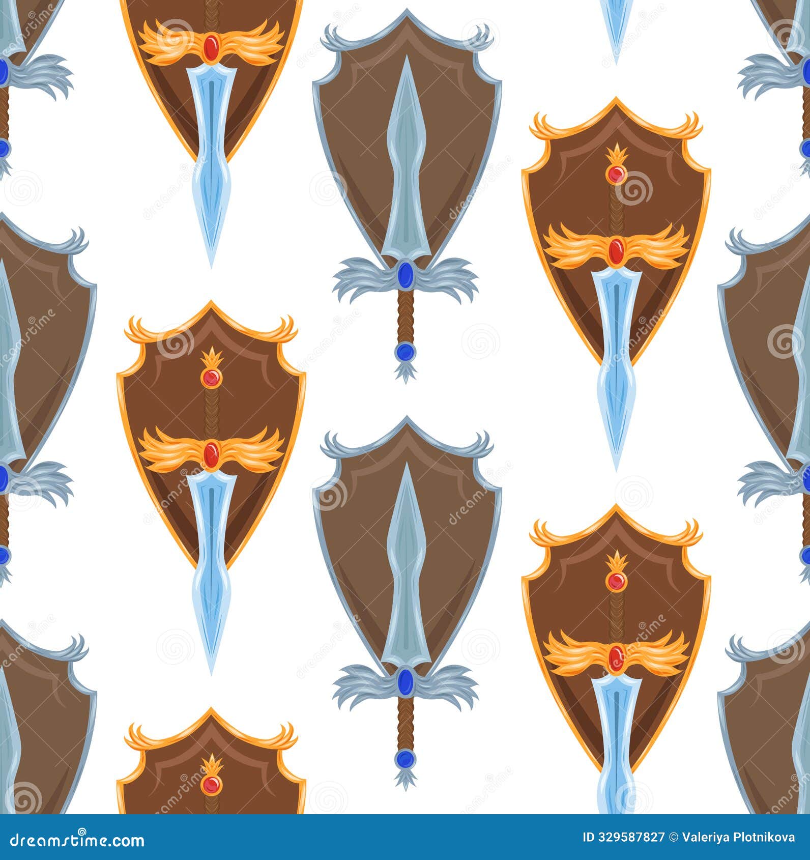 Set Of Cartoon Swords And Shields With A Coat Of Arms. Protection And ...