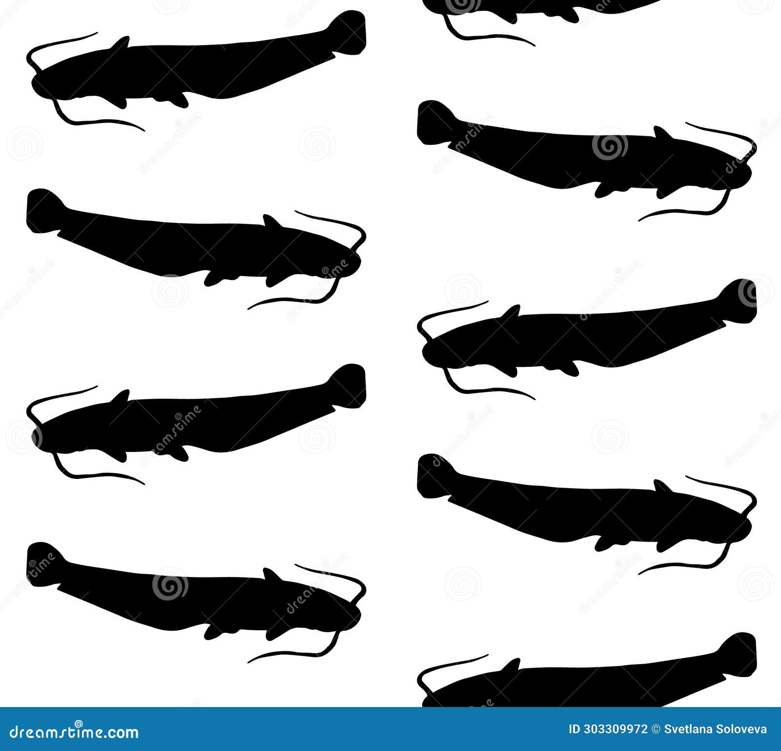 Vector Seamless Pattern of Catfish Fish Silhouette Stock Illustration ...