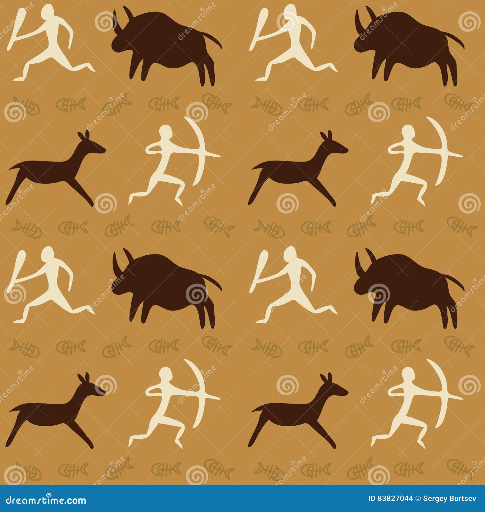 Vector Seamless Pattern with Cave Drawings Theme Stock Vector ...