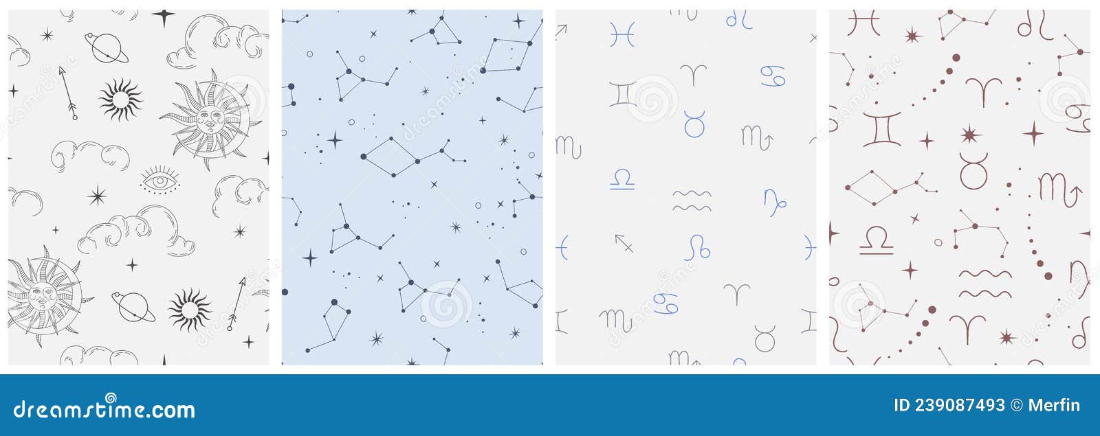 Vector Seamless Pattern with Celestial Mystic Esoteric Magic Elements Sun Moon and Clouds ...