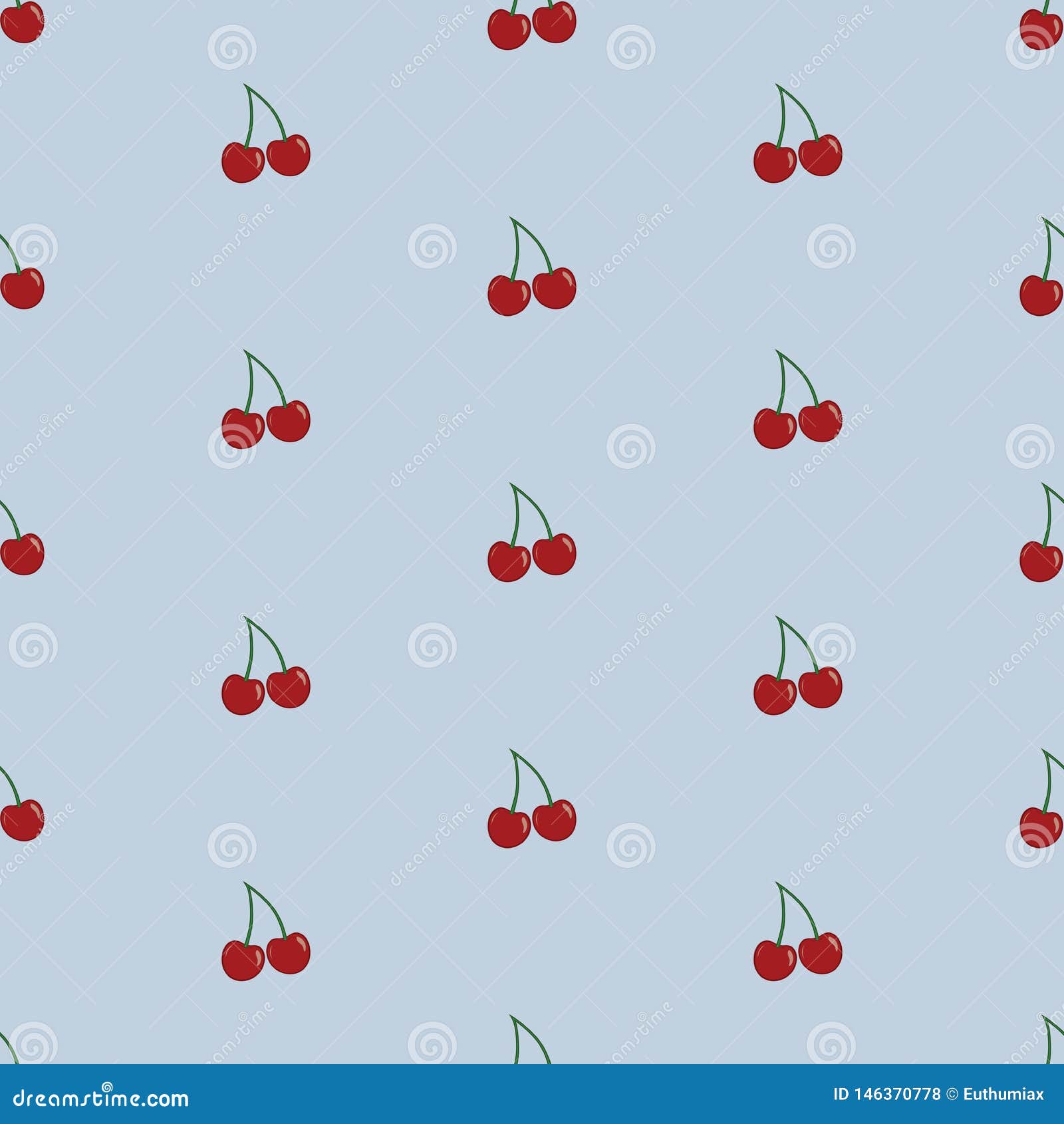 Vector Seamless Pattern with Cherries on Light Blue Background Stock ...