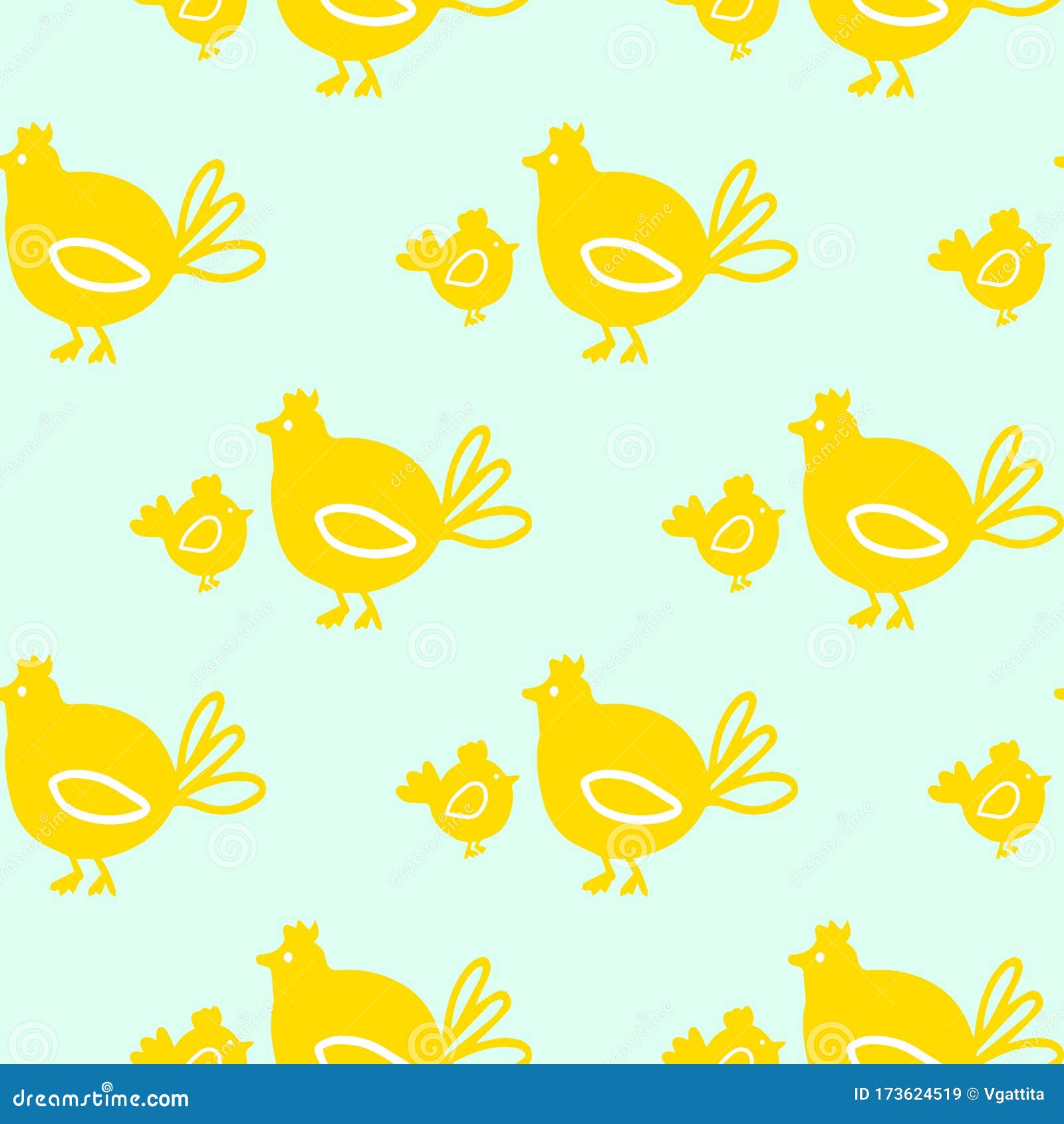 Pattern Chickens Walking On Green Grass And Pecking Worms Background ...