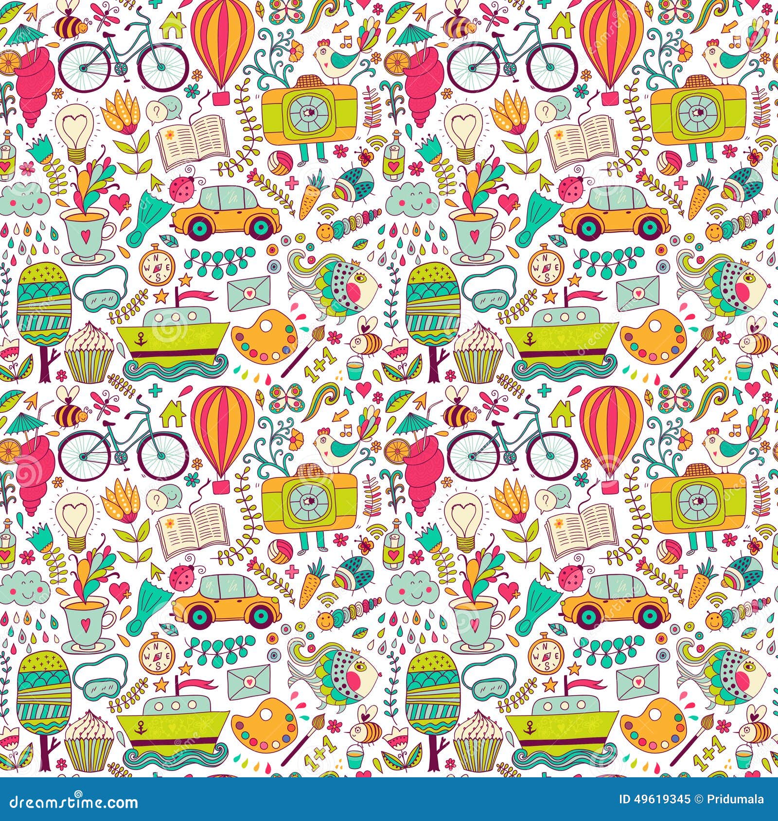 Vector Seamless Pattern, Childish Doodles. Pattern ,set of Different ...