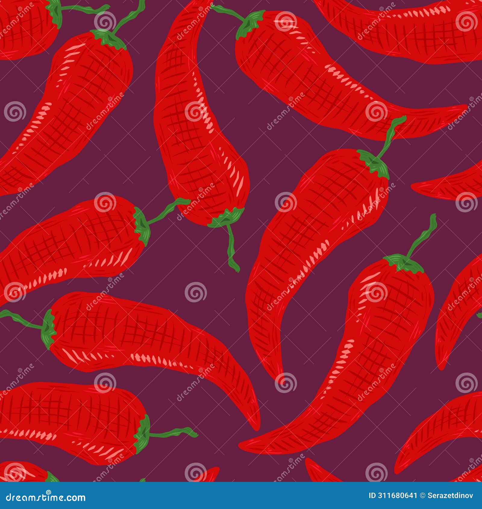 Vector Seamless Pattern of Vintage Chilli Pattern Stock Vector ...