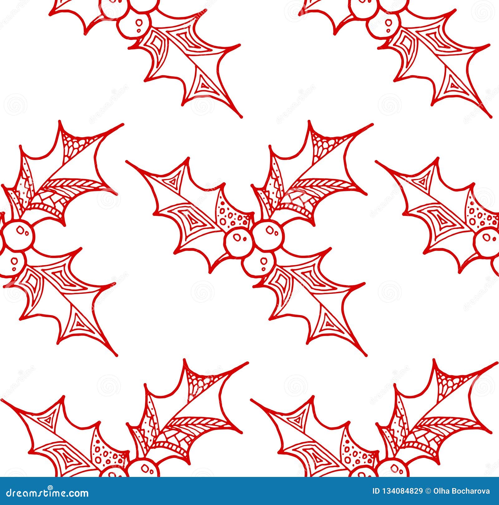 Vector Seamless Pattern of Christmas Decorative Symbol - Holly ...