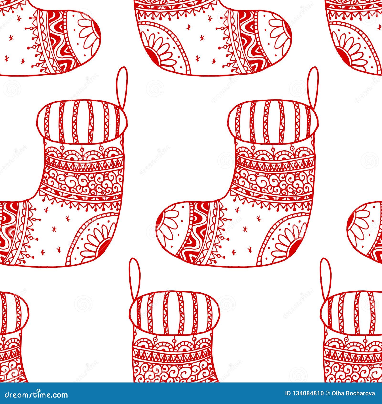 Vector Seamless Pattern of Christmas Decorative Symbol - Sock. Christmas Decorative Texture of ...