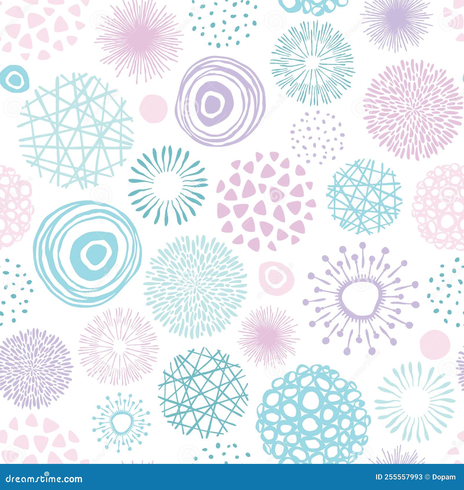 Vector Seamless Pattern. Circle Texture with Doodle and Scribble Shaps ...