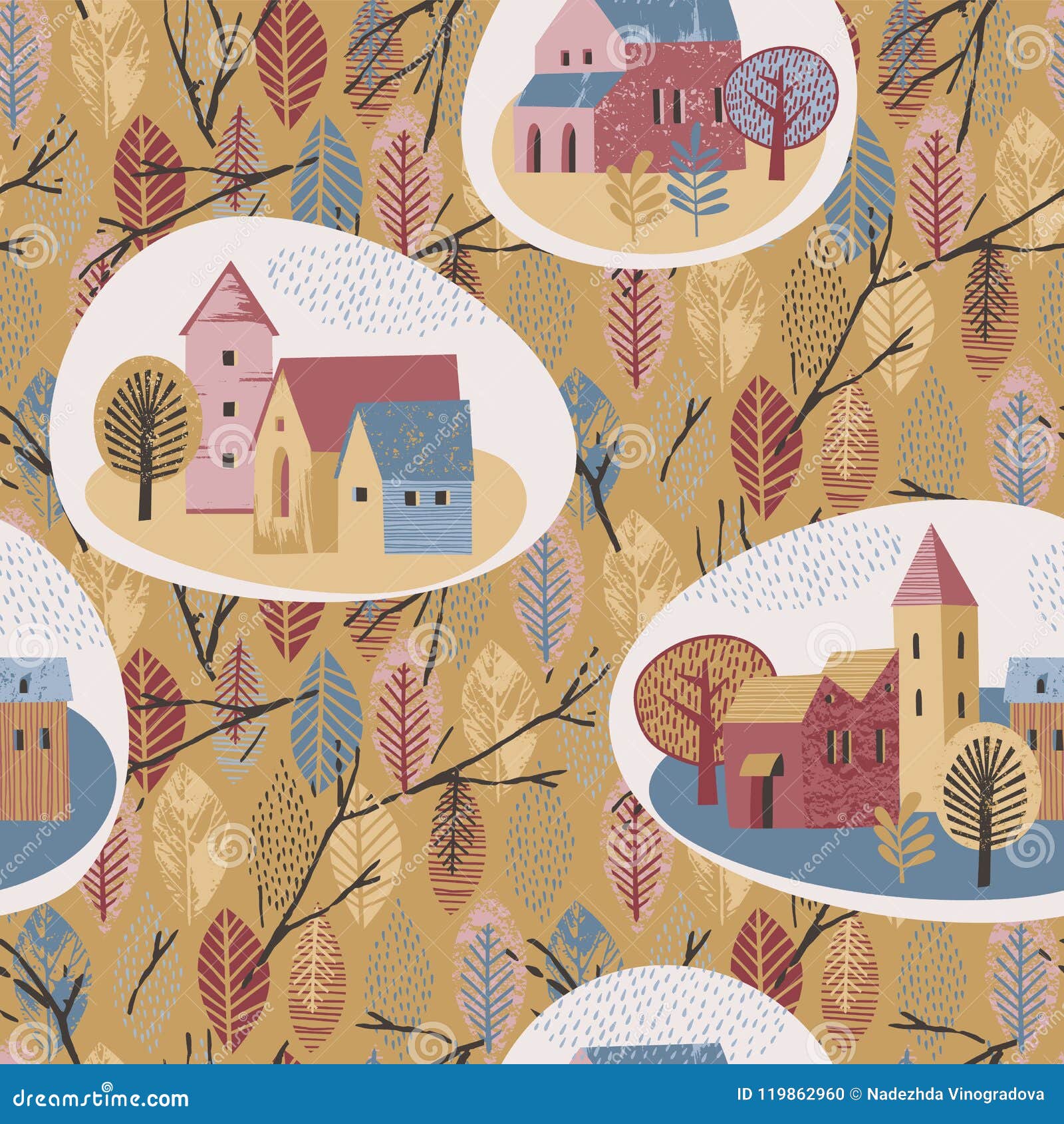 Vector Seamless Pattern of City in the Rain. Autumn Mood Stock Vector ...