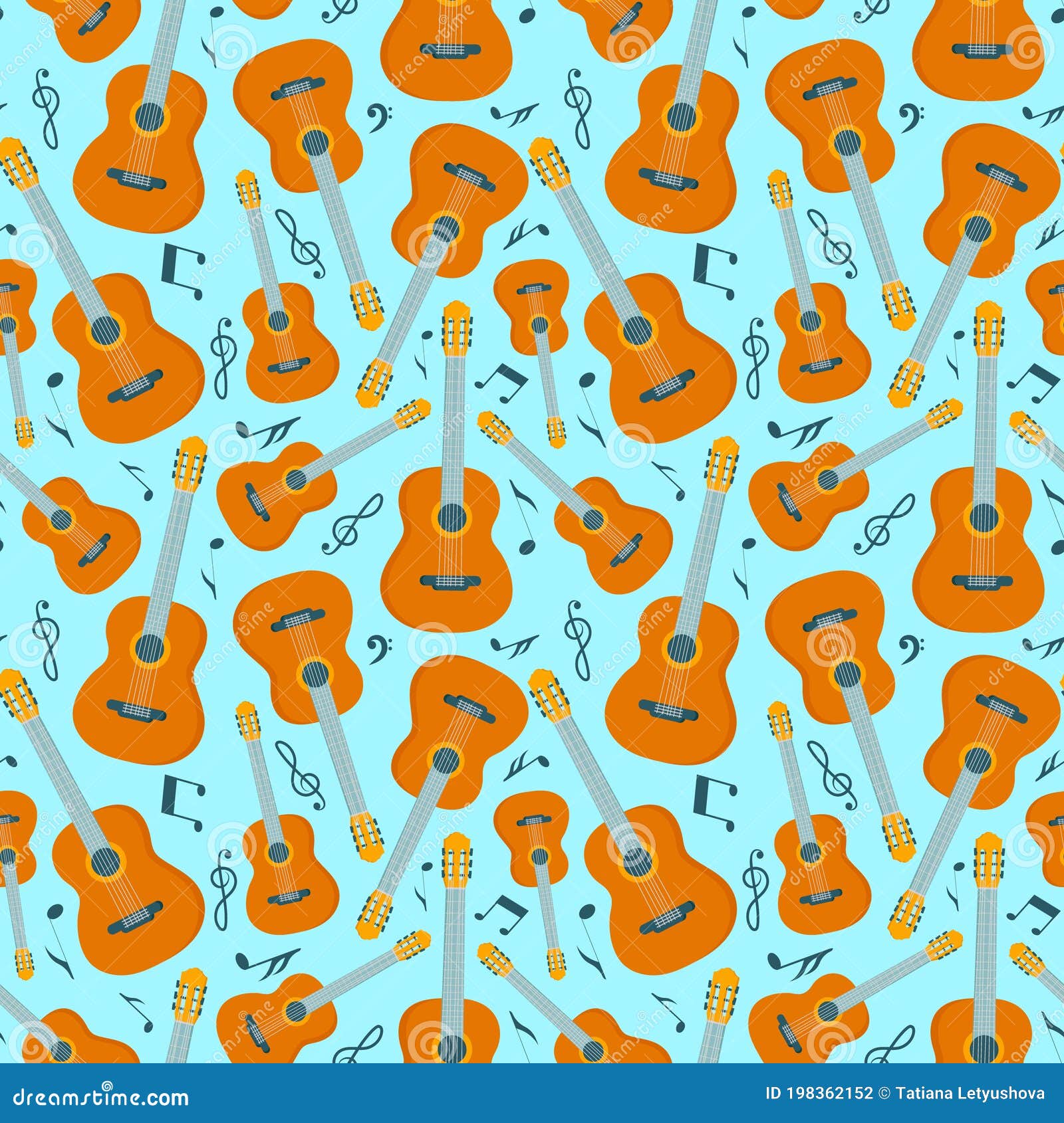 Vector Seamless Pattern with Classic Yellow Guitars and Musical Notes ...