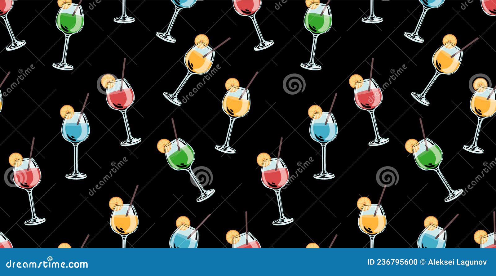 Vector Seamless Pattern, Cocktails Colorful Background Template, Drinks ...