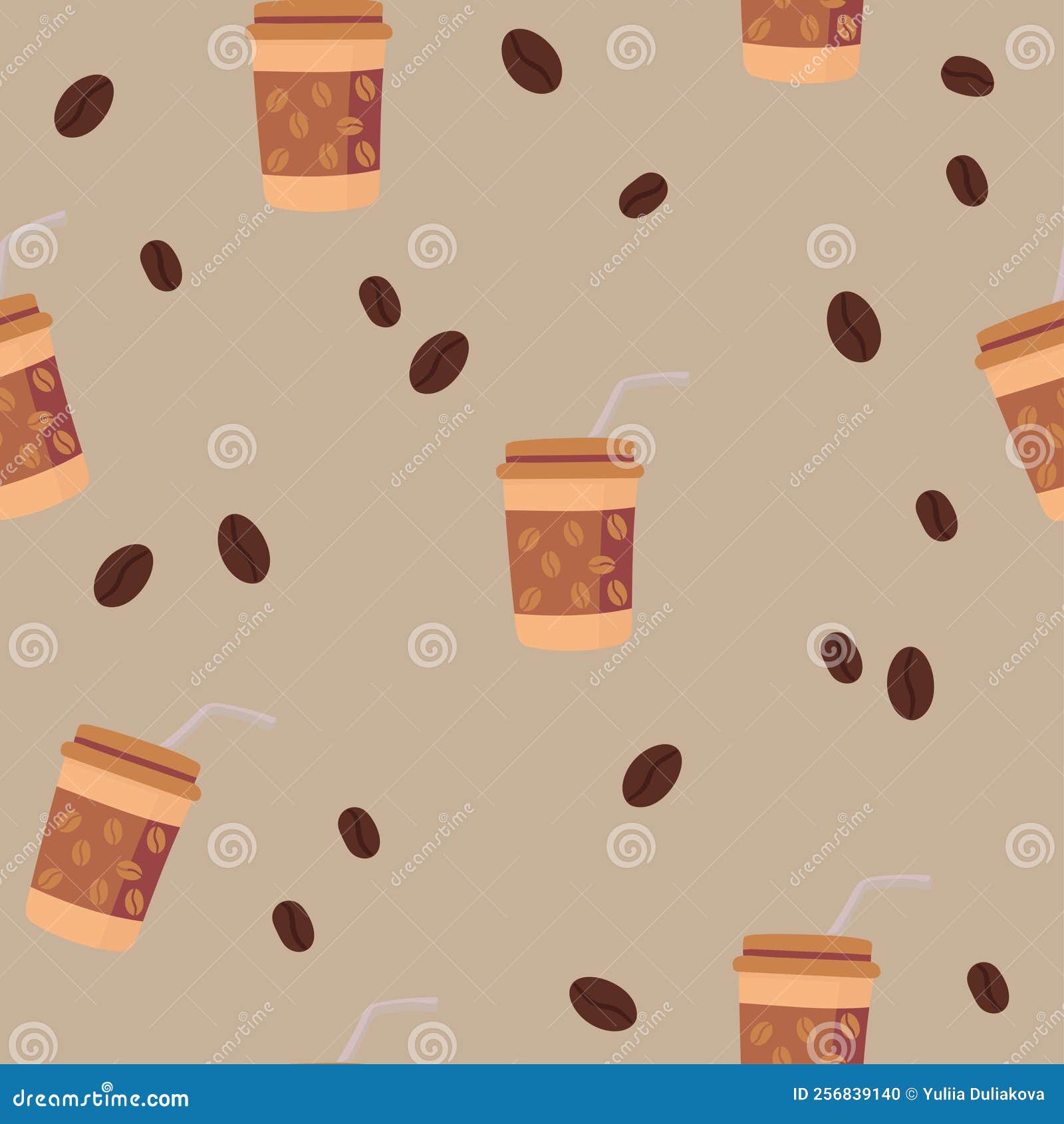Vector Seamless Pattern with Coffee Cup, . Beautiful Print in Pastel ...