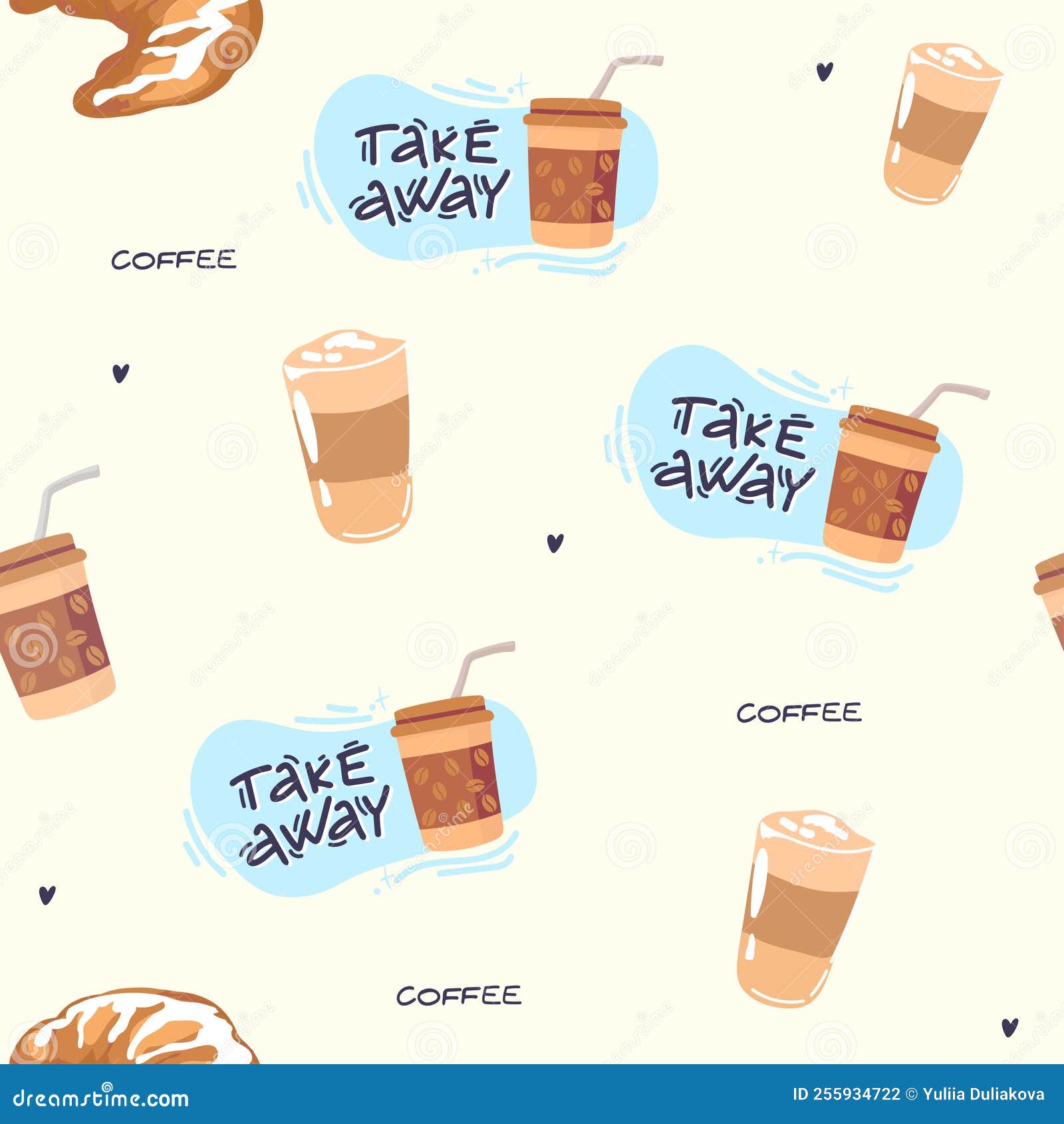 Vector Seamless Pattern with Coffee Cup, Lettering Take Away. Beautiful ...