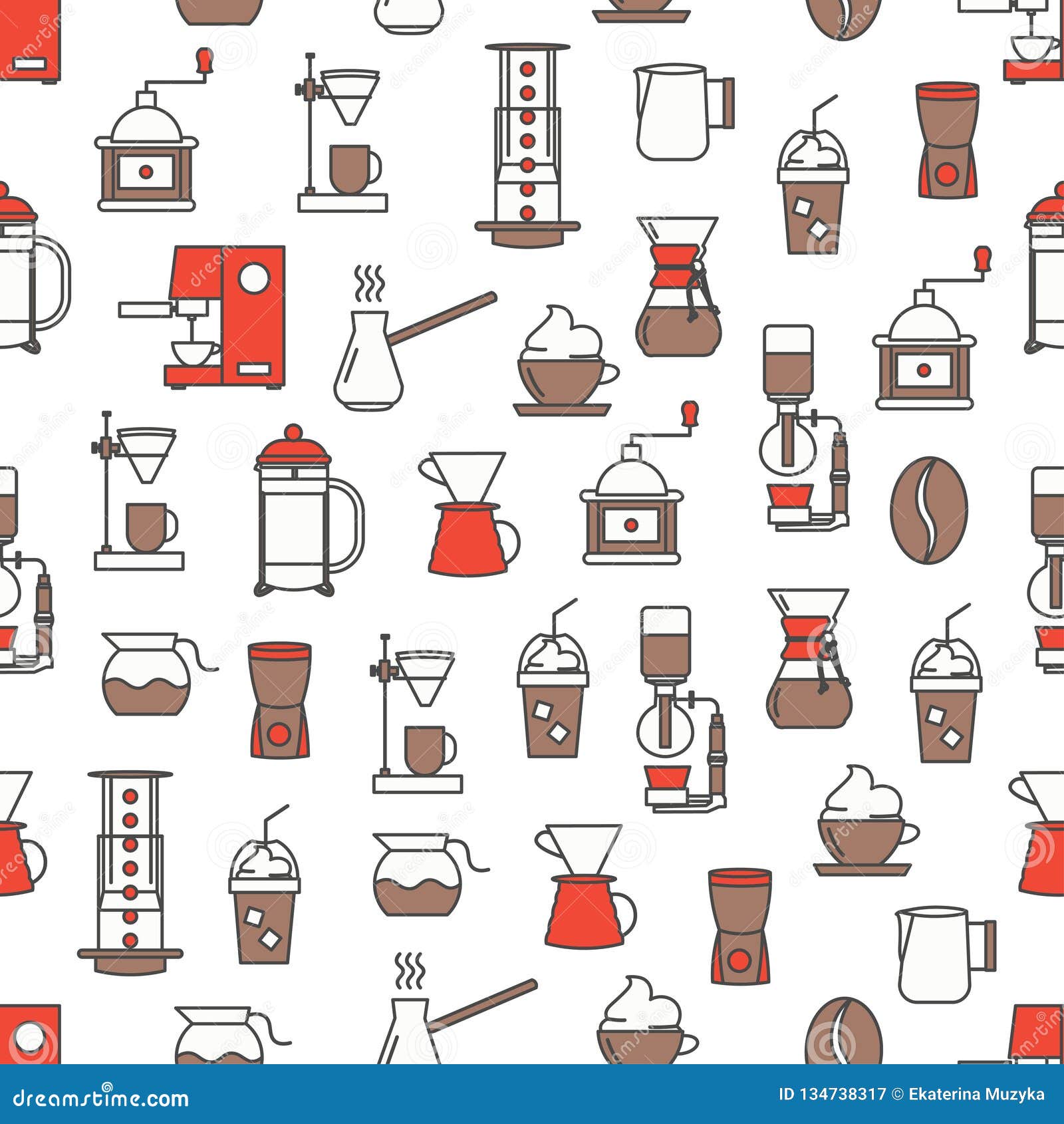 Vector Thin Line Art Coffee Brewing Seamless Pattern Stock Vector - Illustration of brewed ...