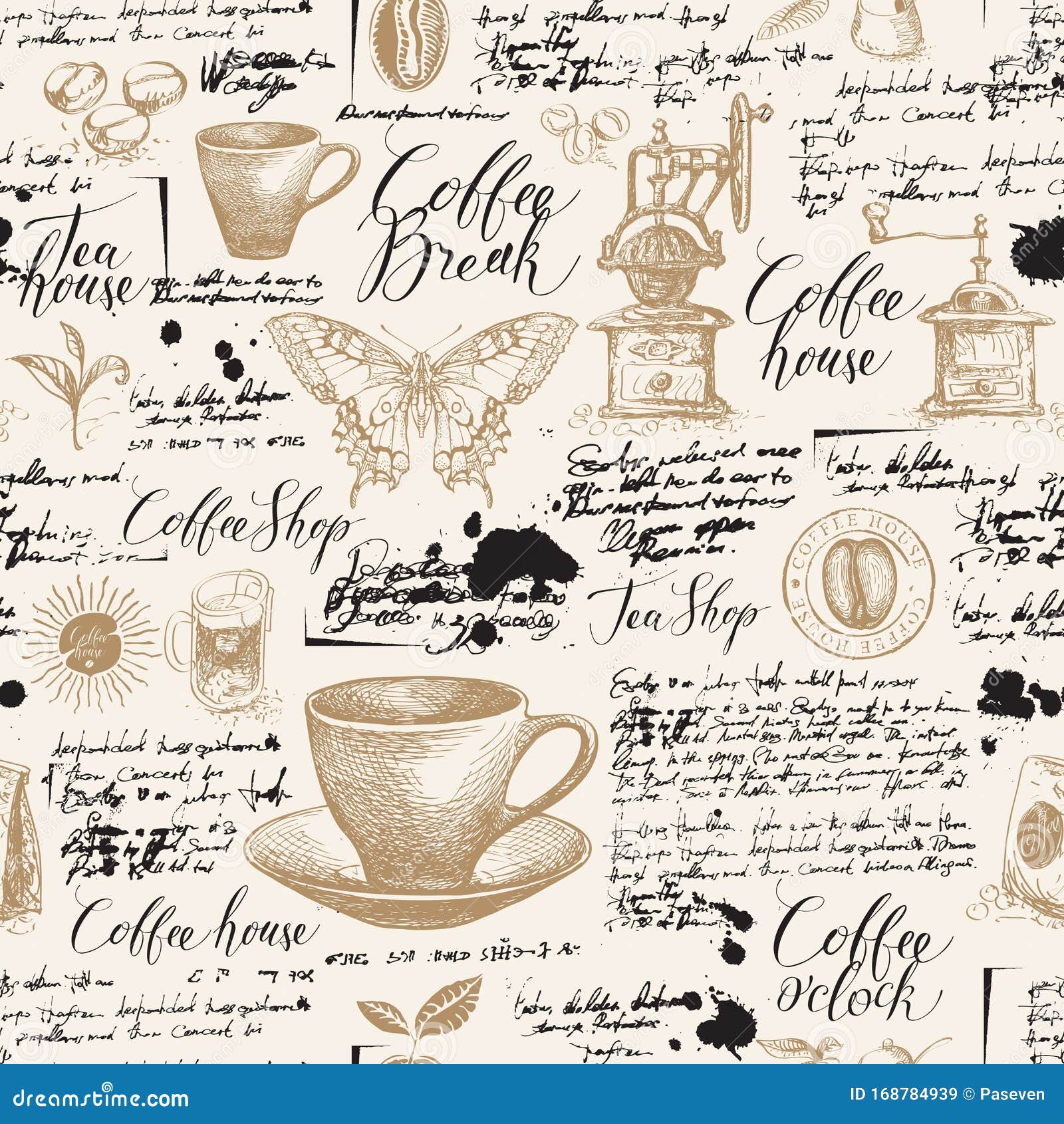 Vector Seamless Pattern on the Coffee Theme Stock Vector - Illustration ...