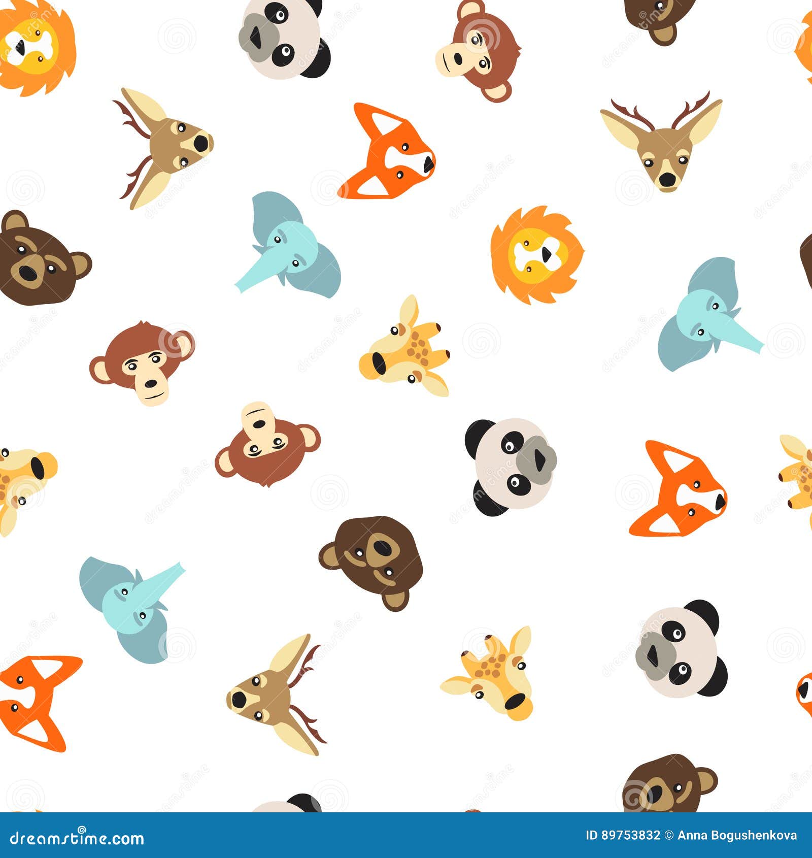 Vector Seamless Pattern of Color Animals Stock Vector - Illustration of ...