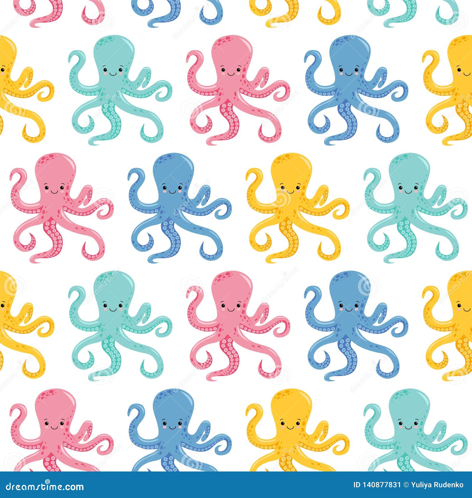 Vector Seamless Pattern with Color Octopuses. Cute Octopuses Have Fun ...