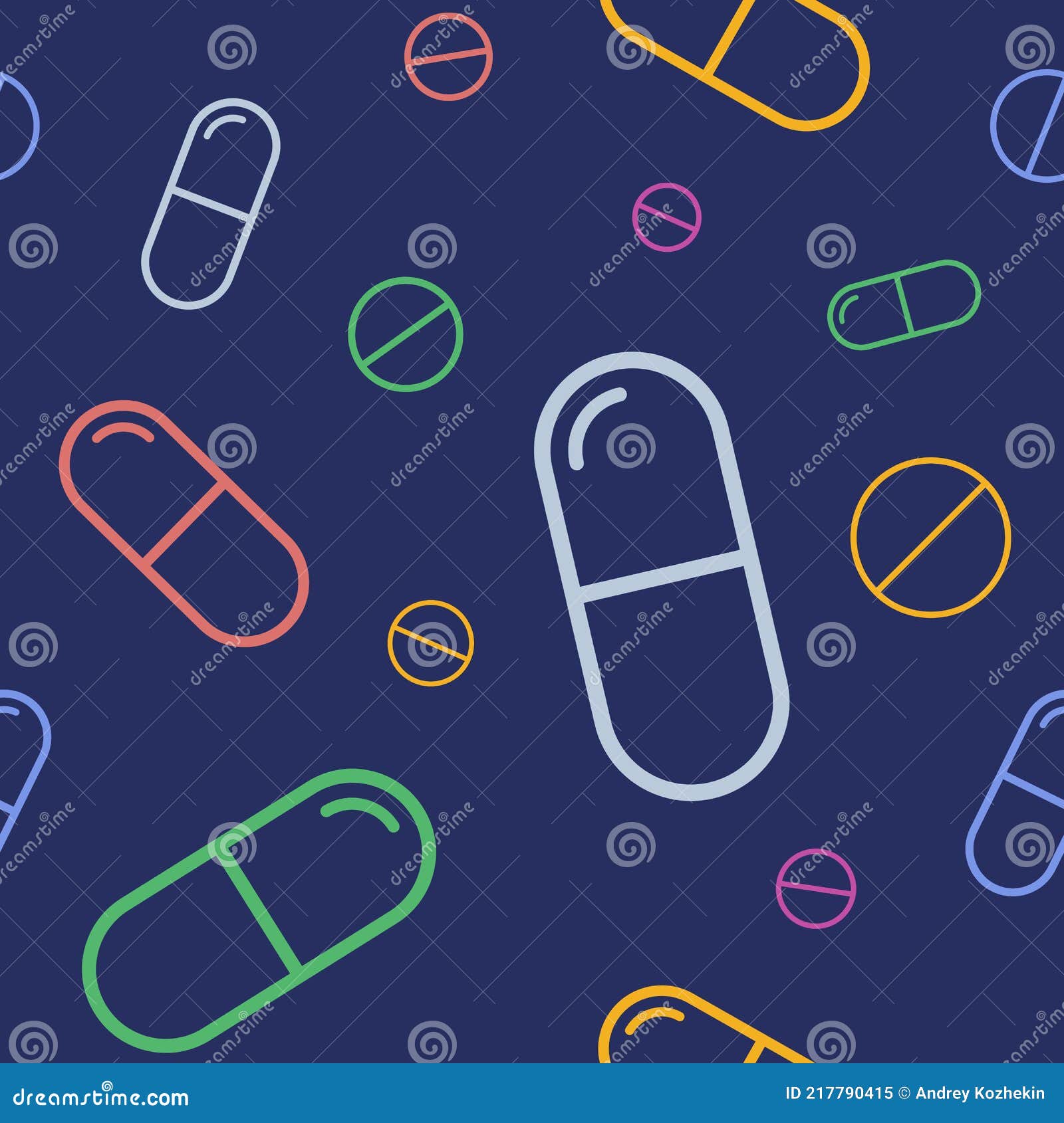 Vector Seamless Pattern with Color Pills, Tablets, Capsules, Isolated ...