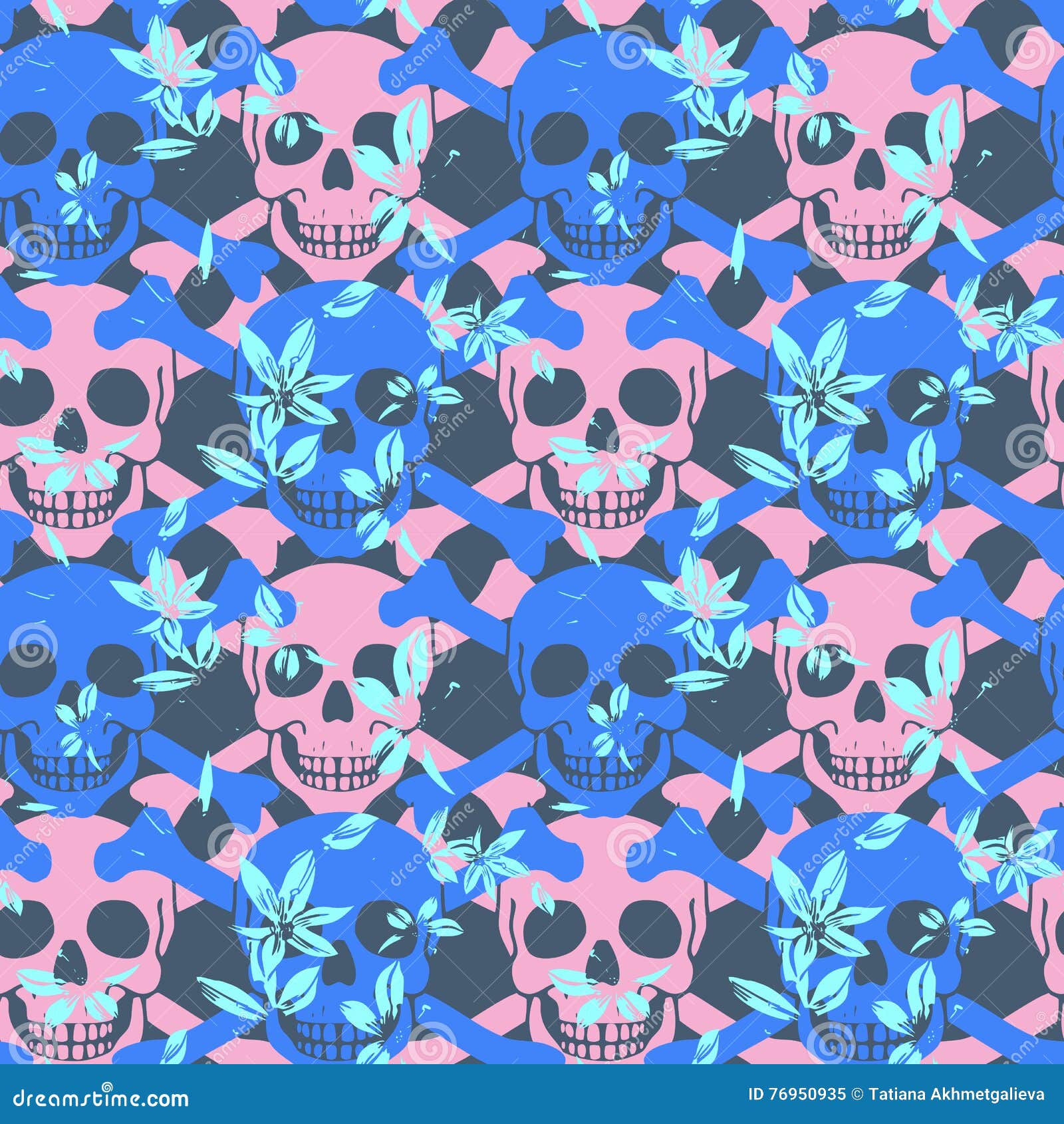 Vector Seamless Pattern with Color Skulls Stock Vector - Illustration ...