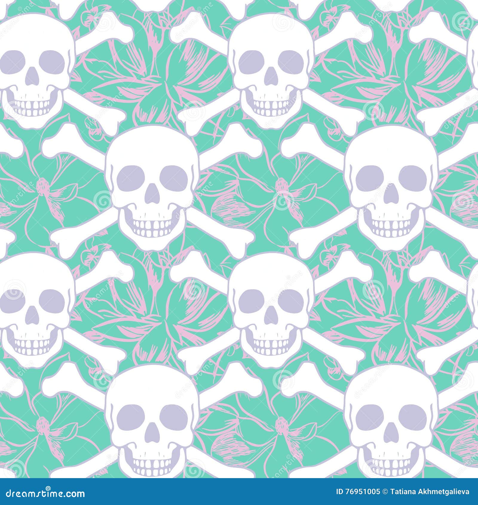 Vector Seamless Pattern with Color Skulls Stock Vector - Illustration ...