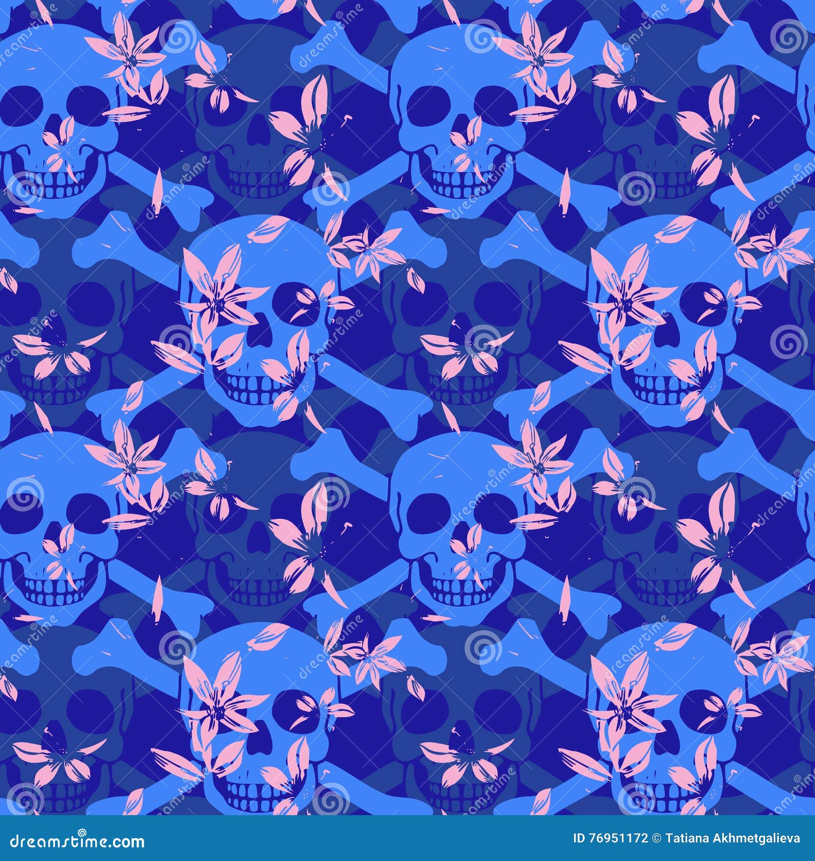 Vector Seamless Pattern with Color Skulls Stock Vector - Illustration ...