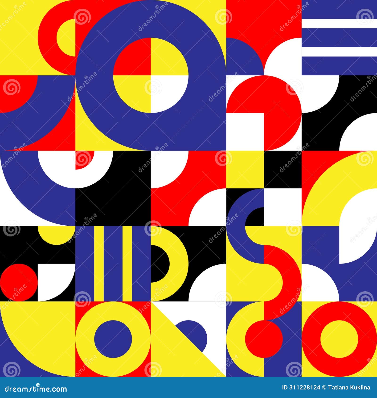 Vector Seamless Pattern of Colored Abstract Geometric Shapes and Grid ...