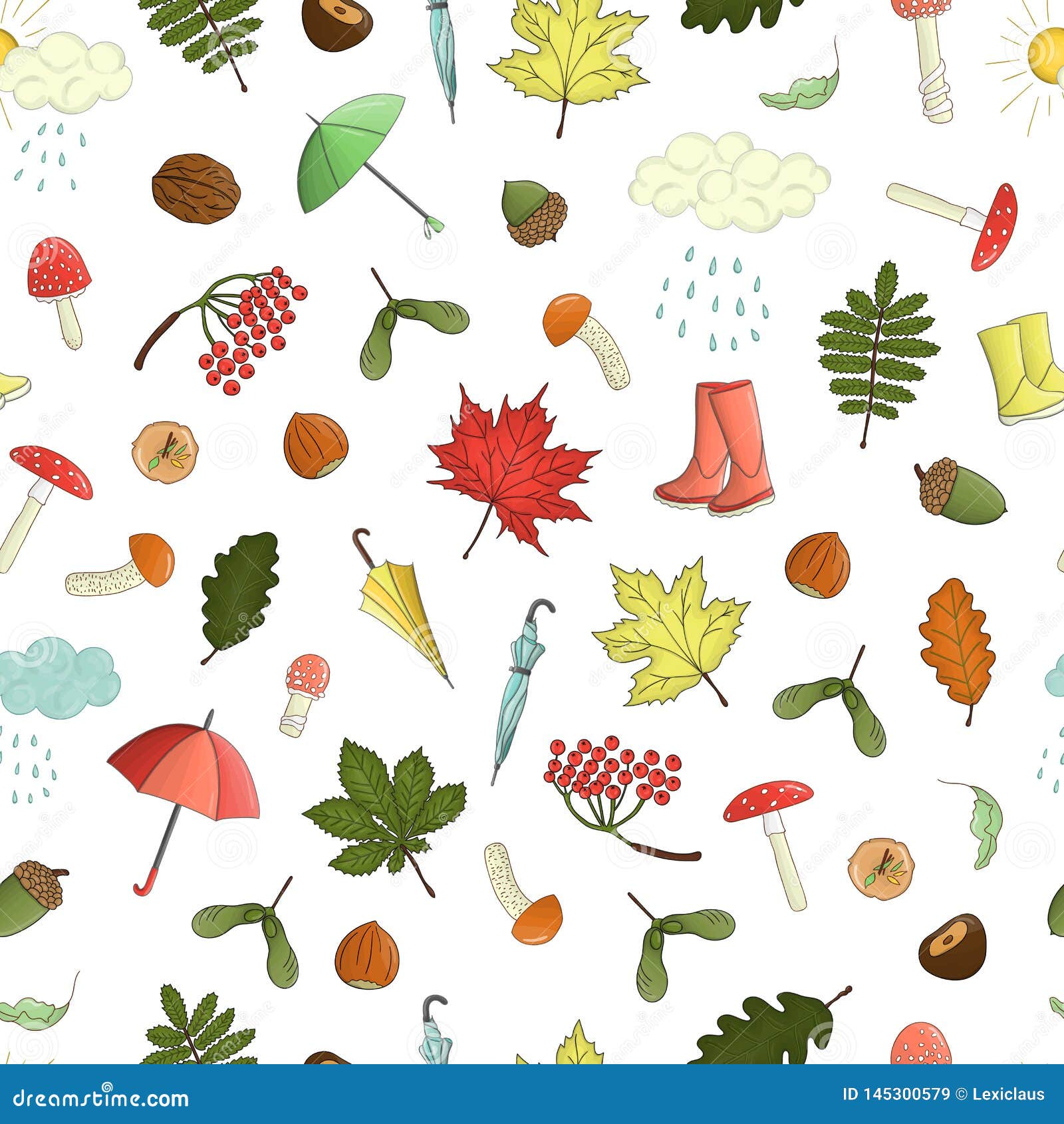 Vector Seamless Pattern of Colored Autumn Elements Stock Vector ...