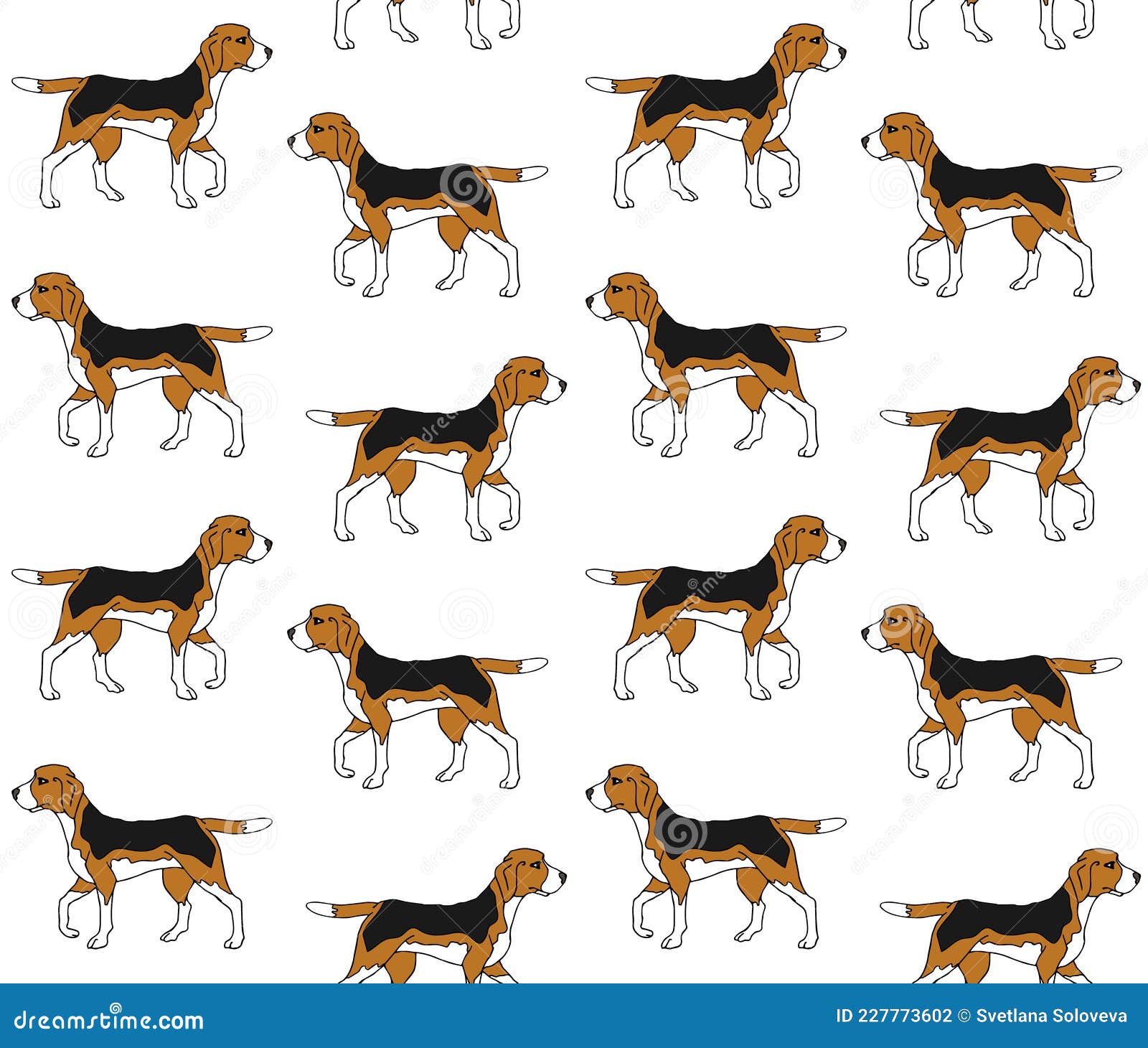 Vector Seamless Pattern of Colored Beagle Stock Illustration ...