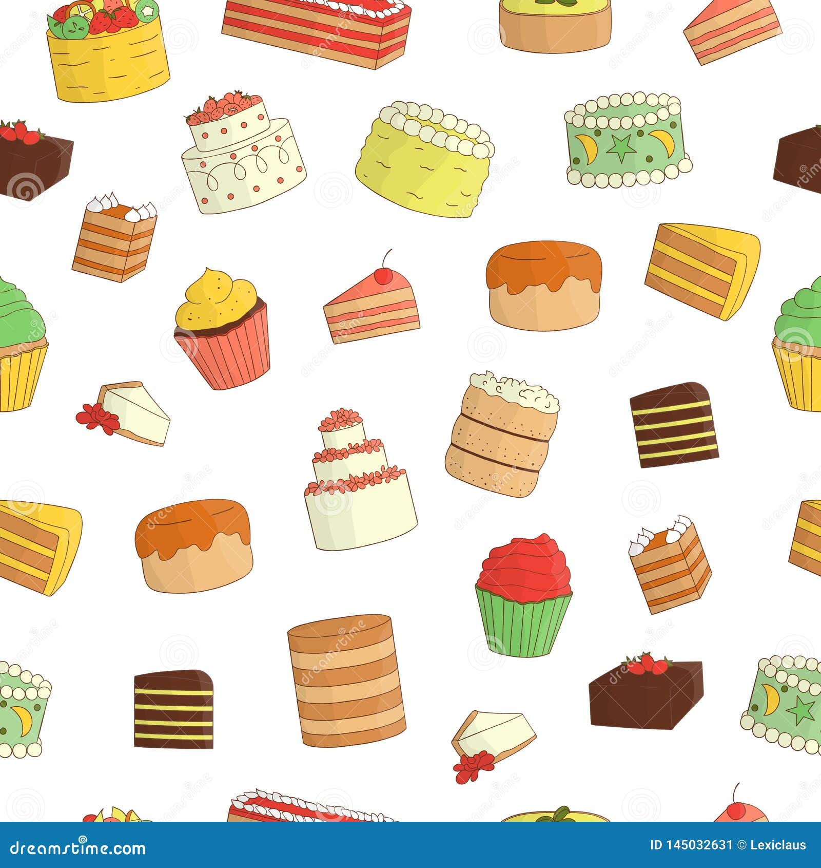 Vector Seamless Pattern of Colored Cakes Stock Vector - Illustration of ...