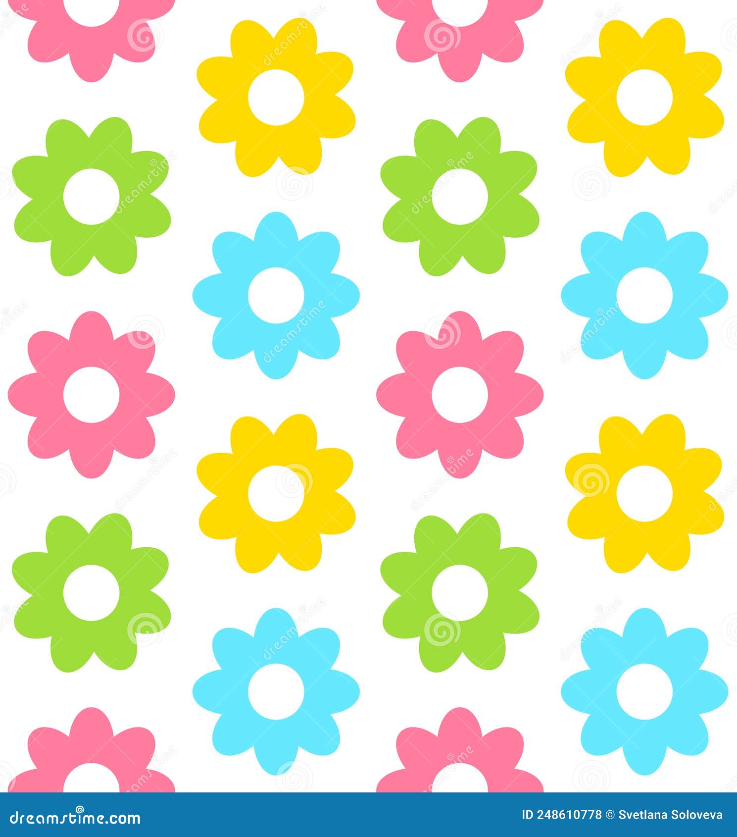 Vector Seamless Pattern of Colored Flat Flower Stock Vector ...