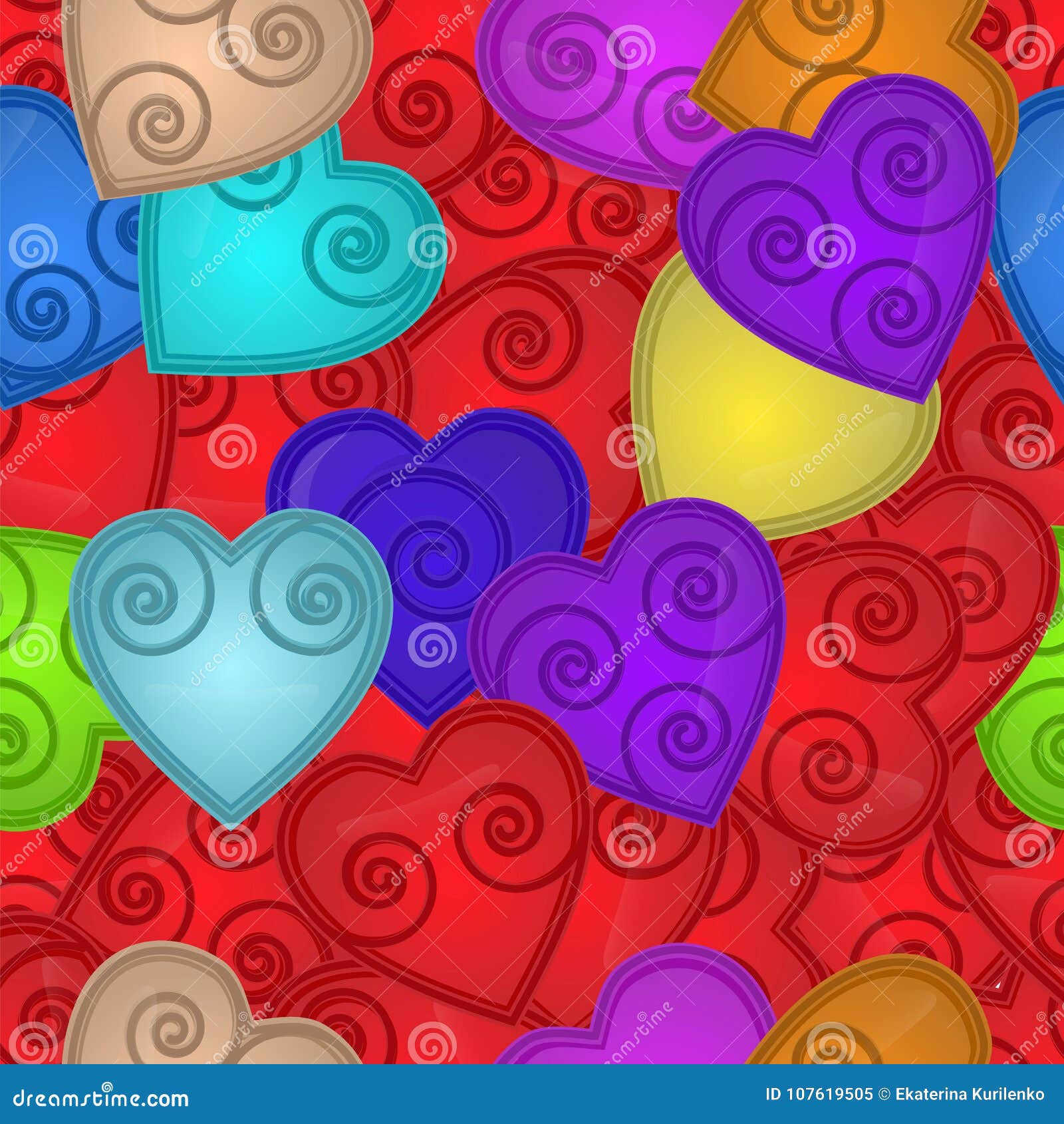 Seamless Pattern of Colored Hearts with Spiral Inside Stock Vector ...