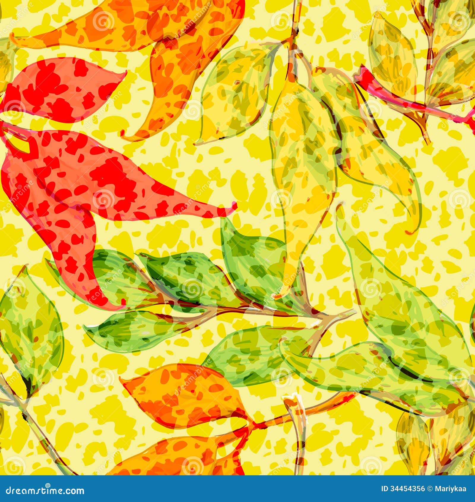 Vector Seamless Pattern with Colored Leaves Stock Vector - Illustration ...