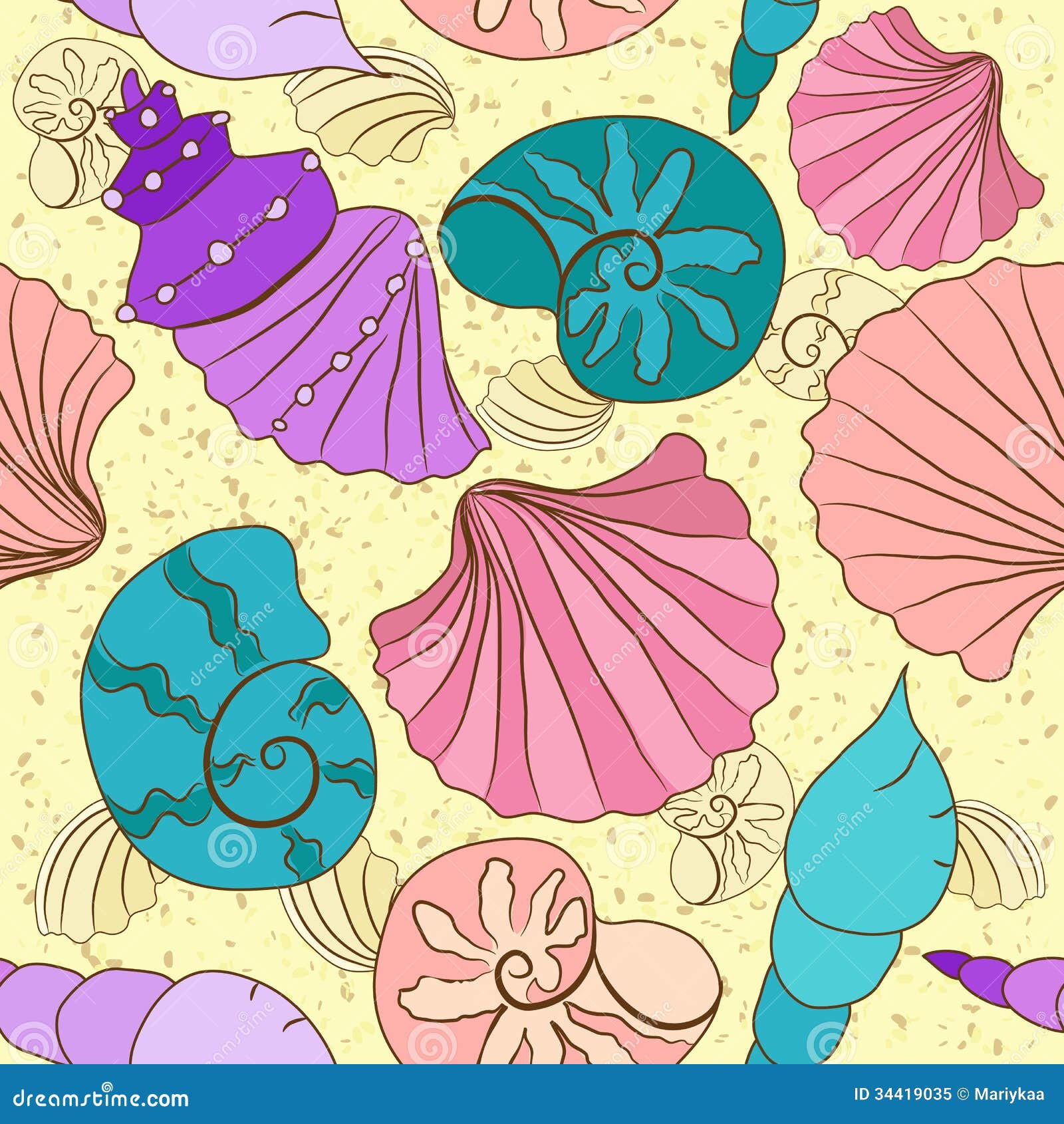 Vector Seamless Pattern with Colored Shells Stock Vector - Illustration ...
