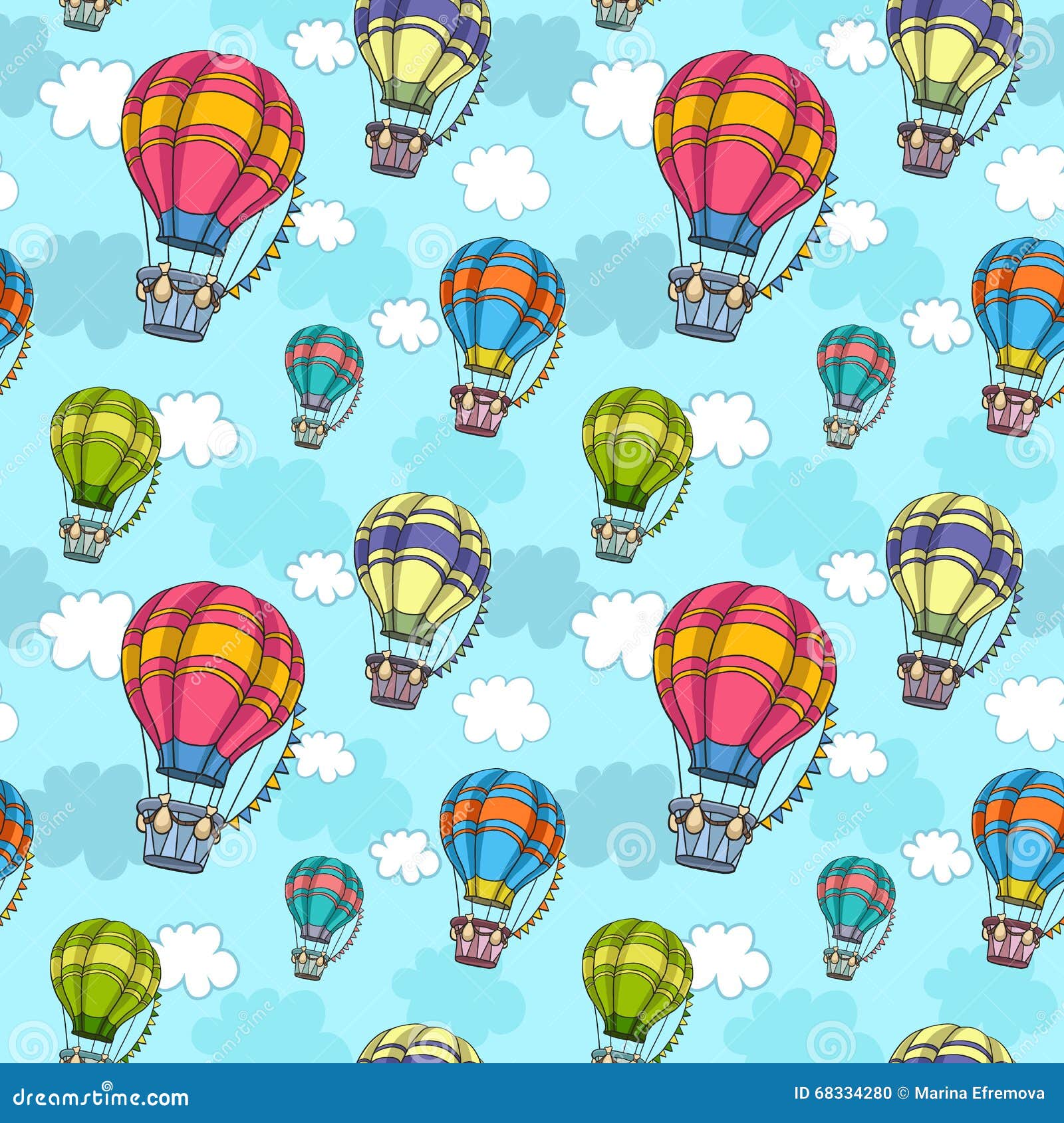 Vector Seamless Pattern with Colorful Air Balloon in the Sky. Stock ...