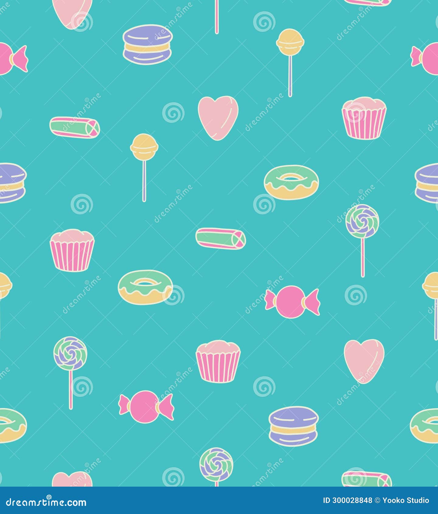 Vector Seamless Pattern Colorful Candy Sweets Food Design Illustration ...