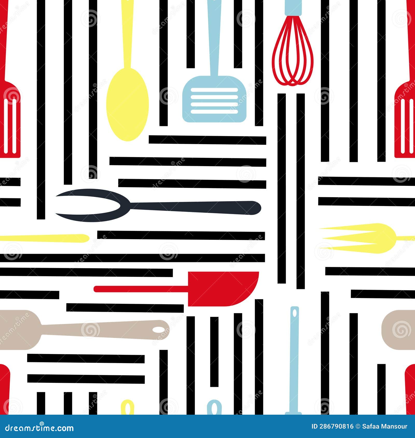 Vector Seamless Pattern with Colorful Cooking Tools Stock Illustration ...
