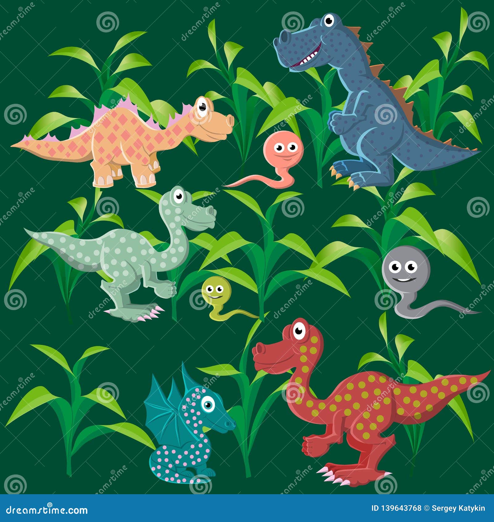 Colorful Dinosaurs on the Background of a Wild Prehistoric Forest ...