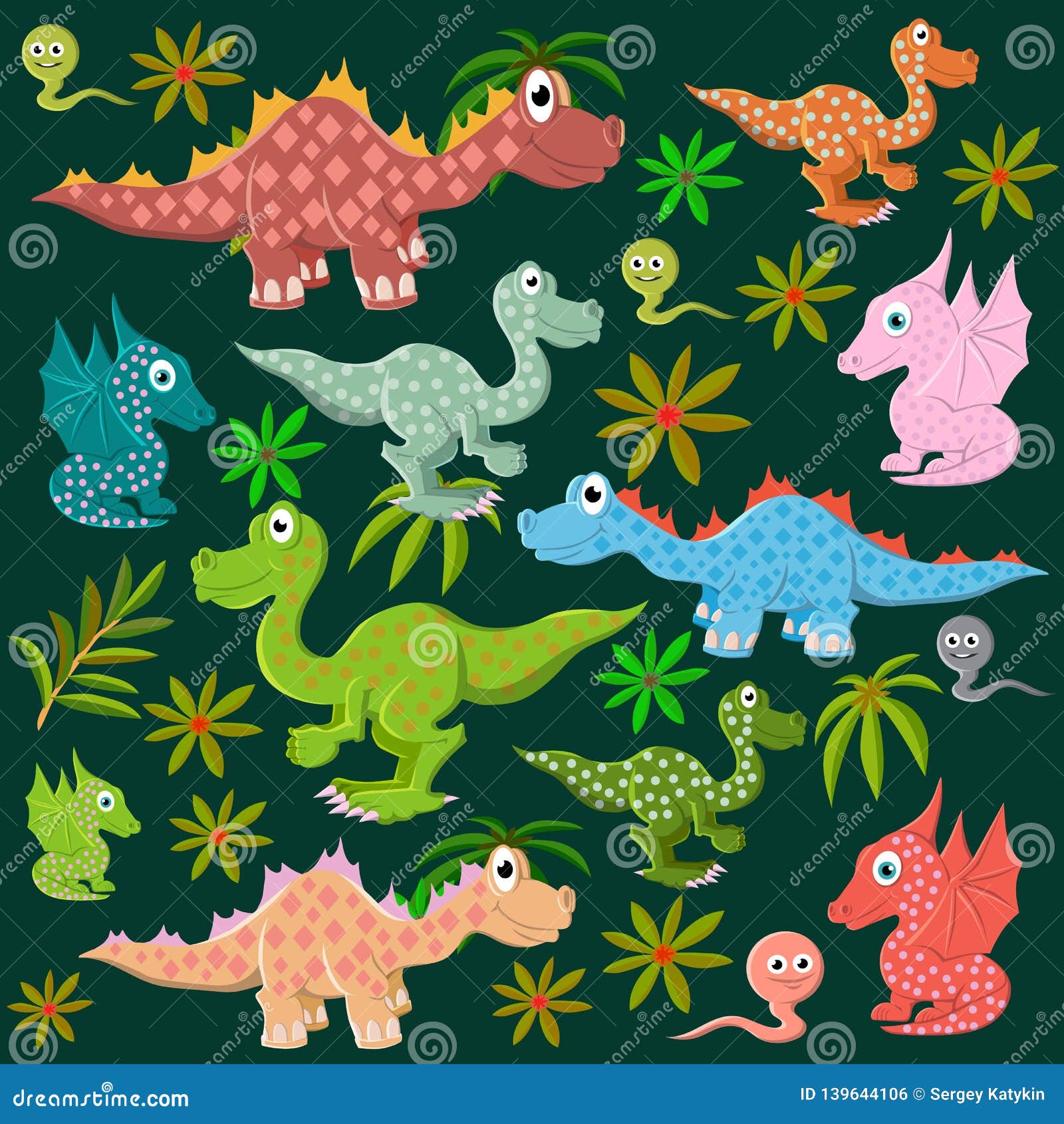 Colorful Dinosaurs on the Background of a Wild Prehistoric Forest ...