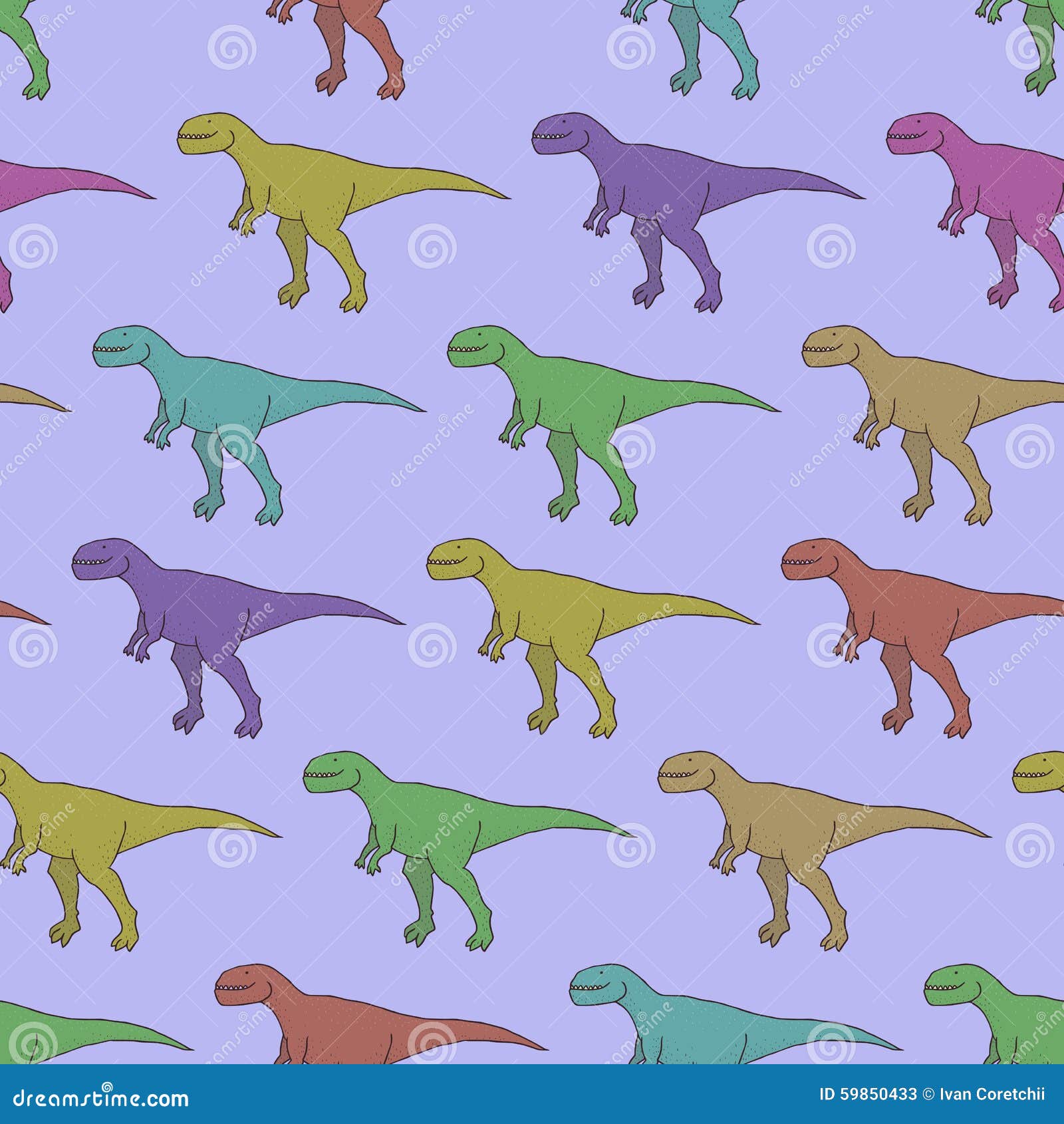 Vector Seamless Pattern with Colorful Dinosaurs Stock Vector ...