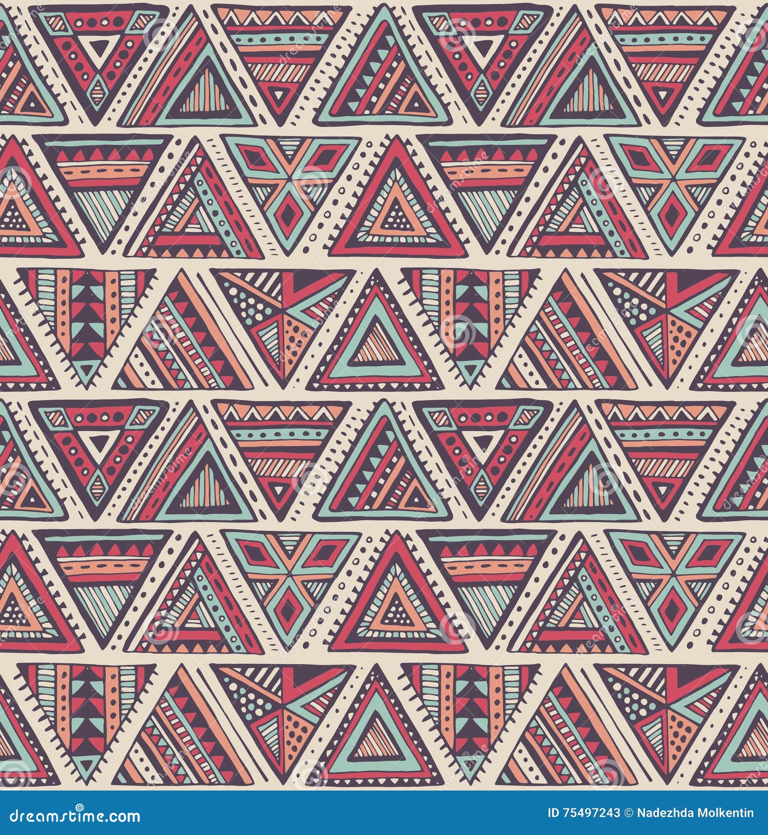 Vector Seamless Pattern with Colorful Hand Drawn Ethnic Elements Stock ...