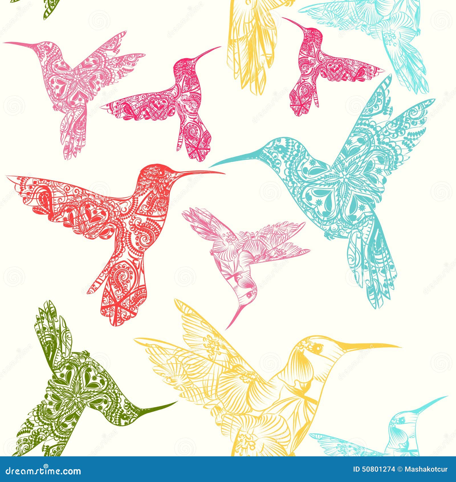 Vector Seamless Pattern with Colorful Hummingbirds Stock Vector ...