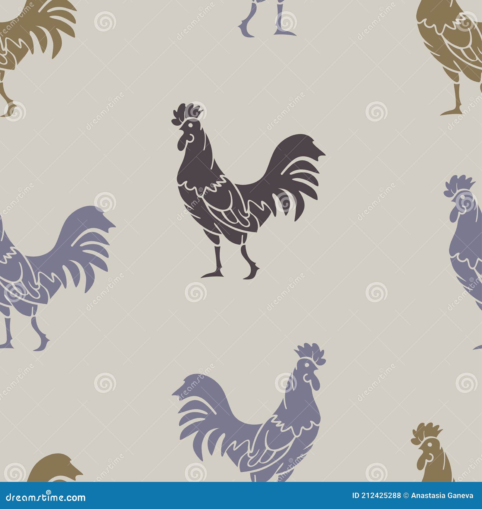 Vector Seamless Pattern with Colorful Rooster Silhouettes on a Light ...