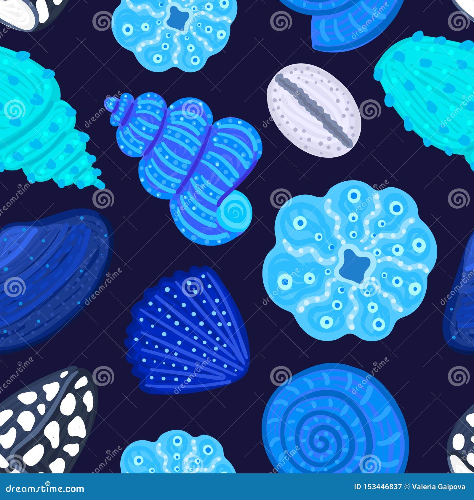 Vector Seamless Pattern with Colorful Shells. Ornament with Seashells ...