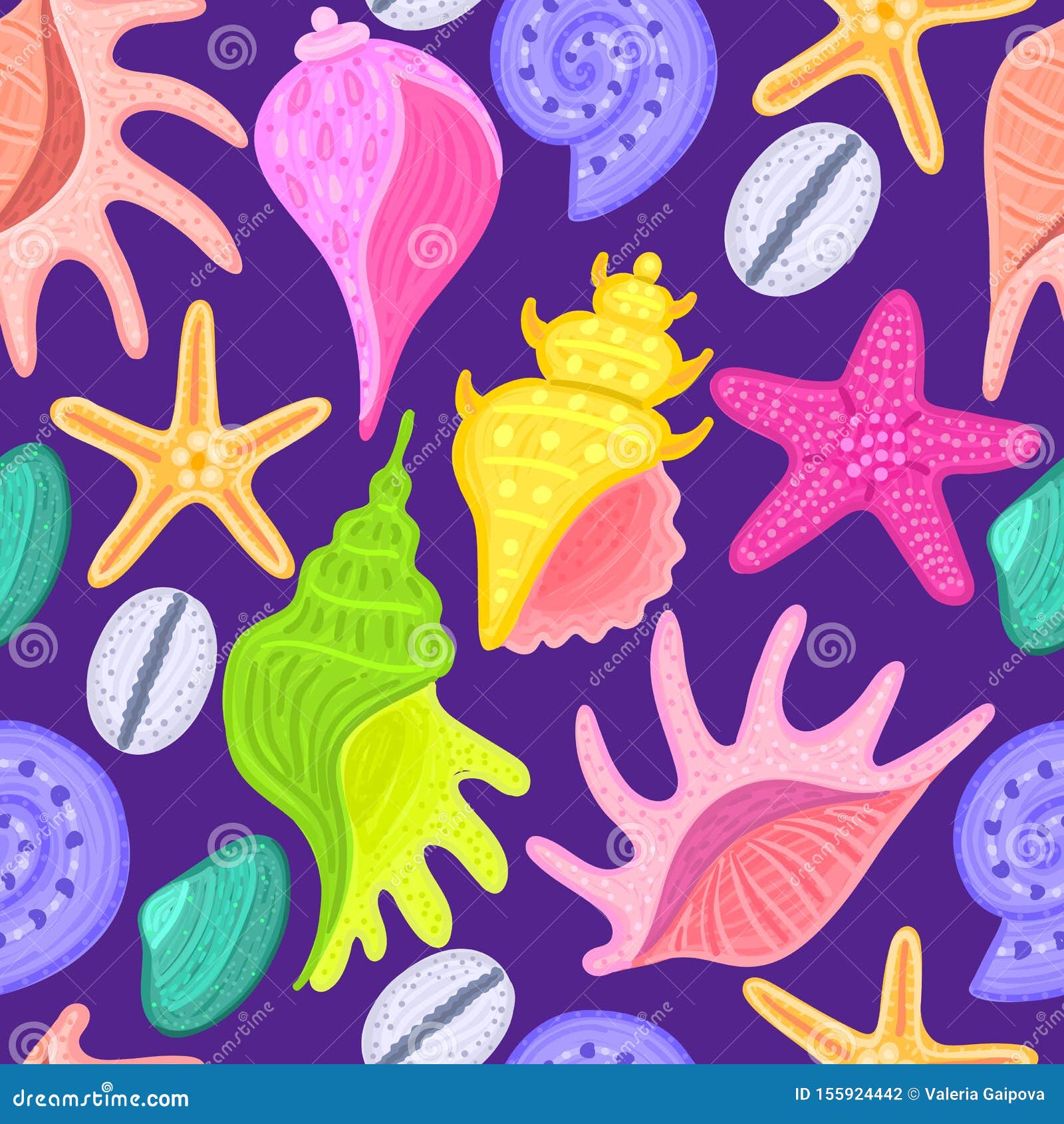 Vector Seamless Pattern with Colorful Shells. Ornament with Seashells ...