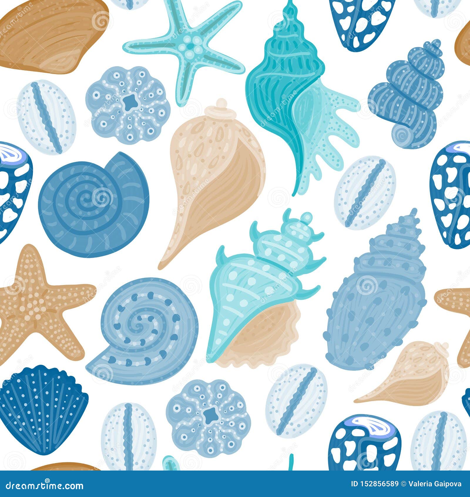 Vector Seamless Pattern with Colorful Shells. Ornament with Seashells ...