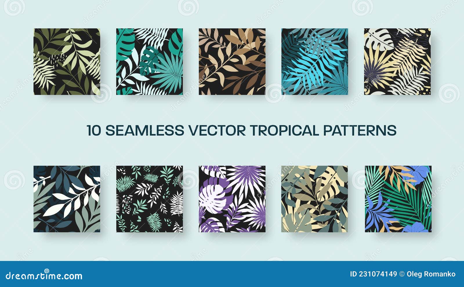 Vector Seamless Pattern with Colorful Tropical Leaves, Exotic Twigs, Abstract Elements on a ...