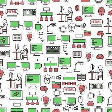 Computer Programming Vector Flat Line Art Seamless Pattern Stock Vector - Illustration of ...