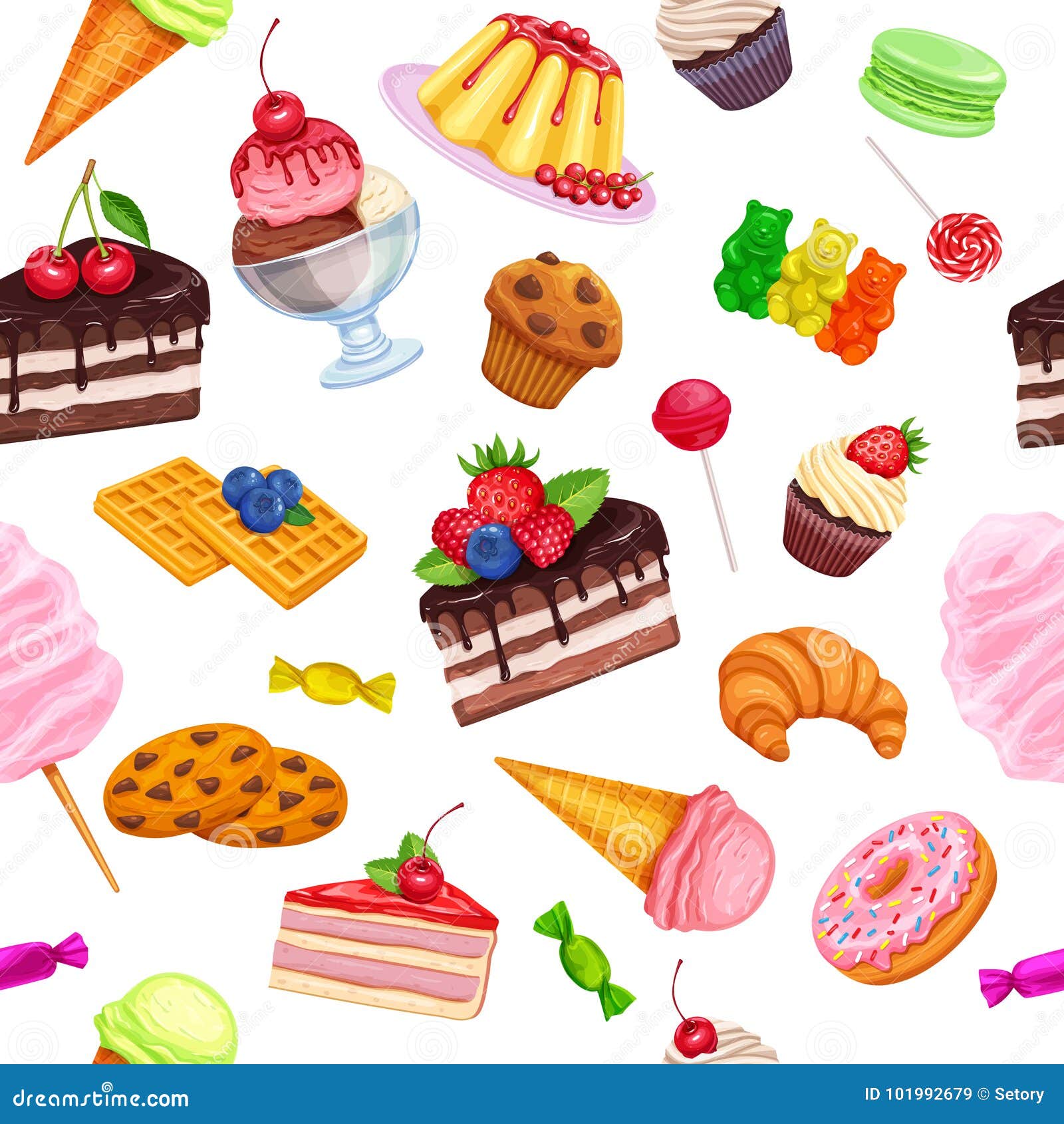 Vector Seamless Pattern with Confectionery Stock Vector - Illustration ...