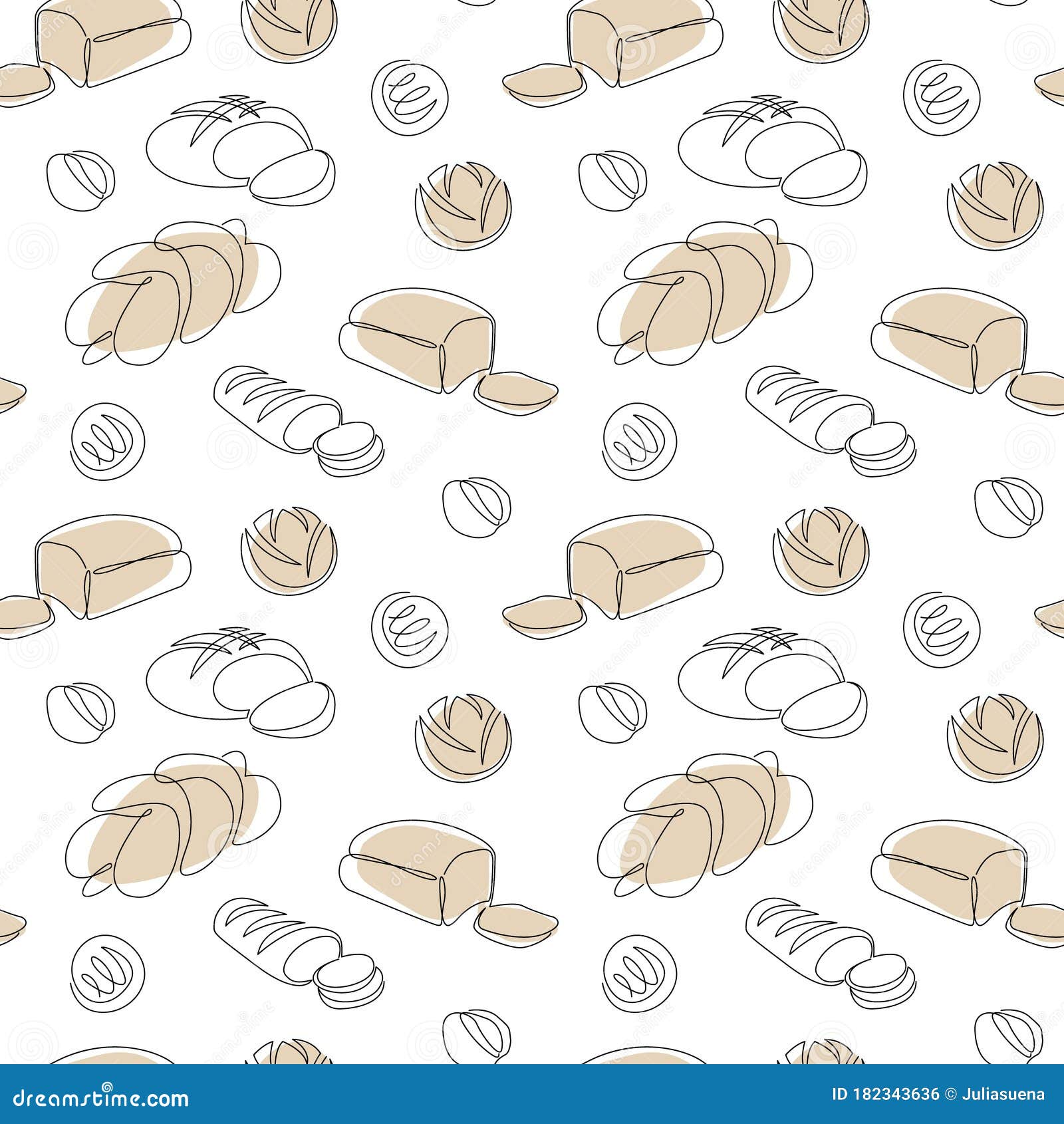 Vector Seamless Pattern with Continuous Line Bread and Long Loaf ...