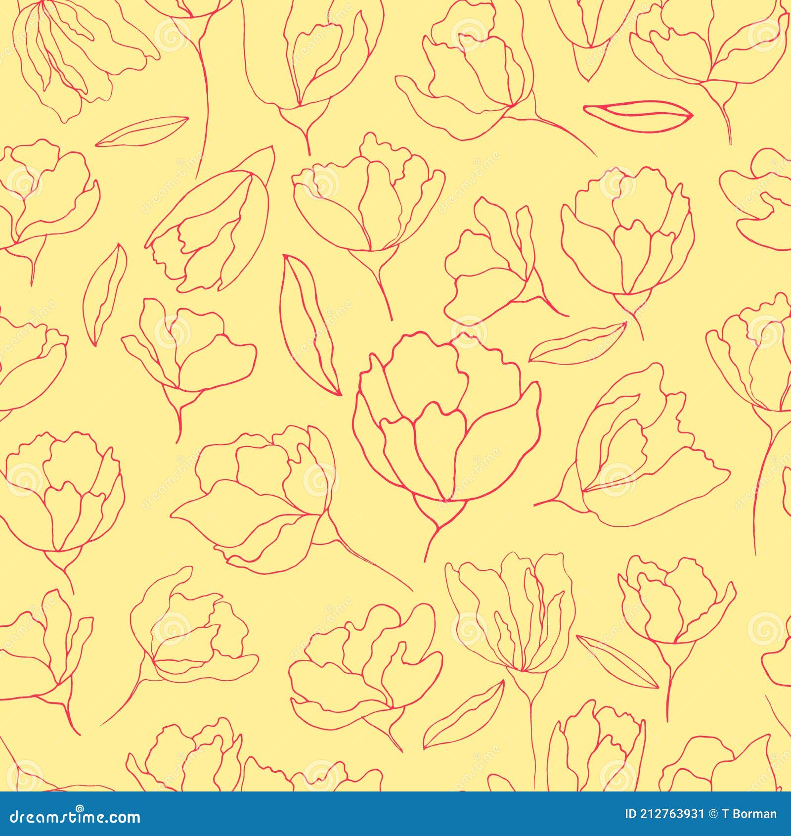 Vector Seamless Pattern Contour Flowers Stock Vector - Illustration of ...