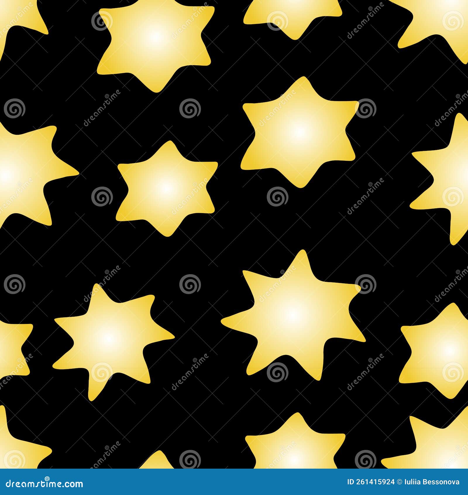 Vector Seamless Pattern with Contour Yellow Stars Isolated on Black ...